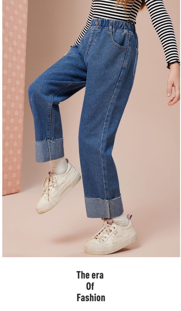 Girls Straight Roll Hem Waist Casual - Temu United