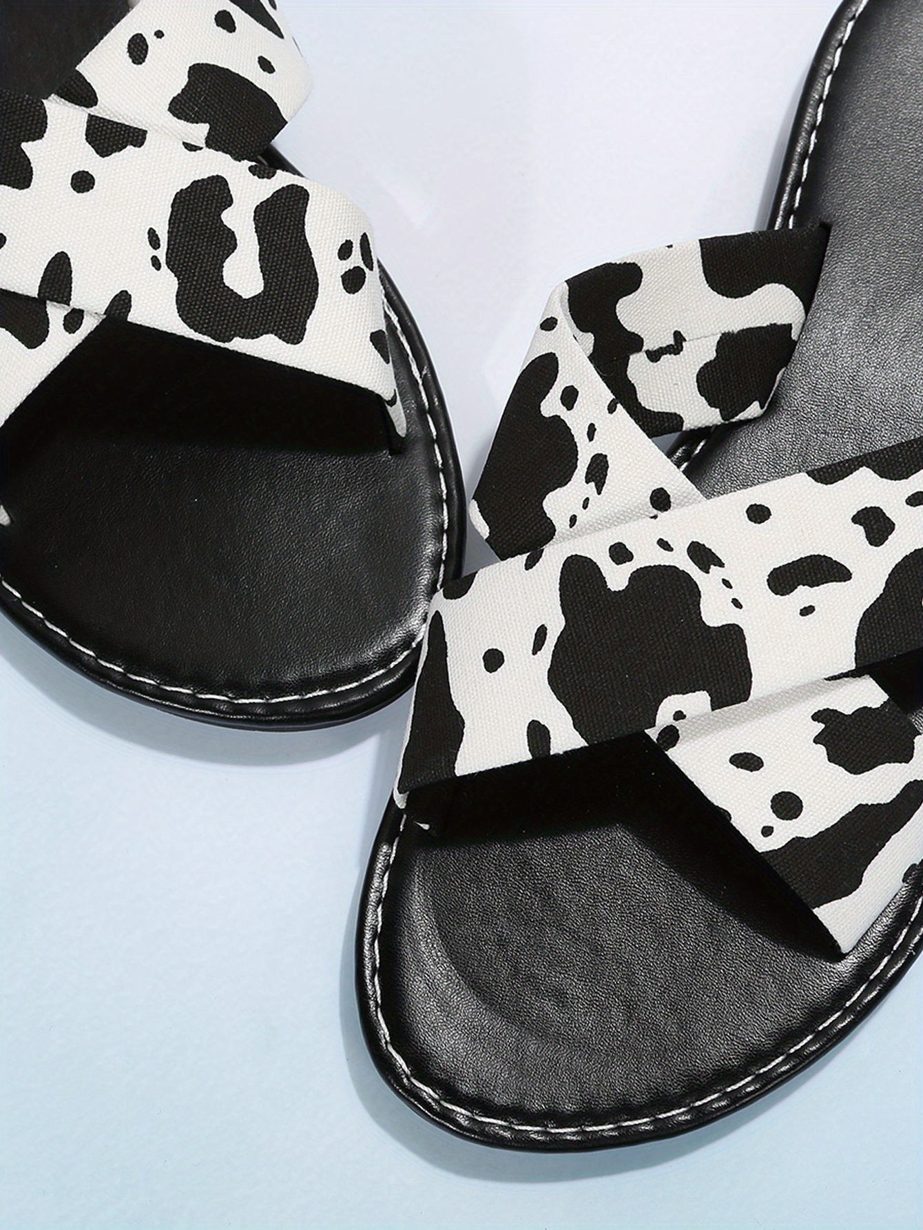 Women's Cow Print Flat Slides Cross Band Open Toe Slide - Temu United