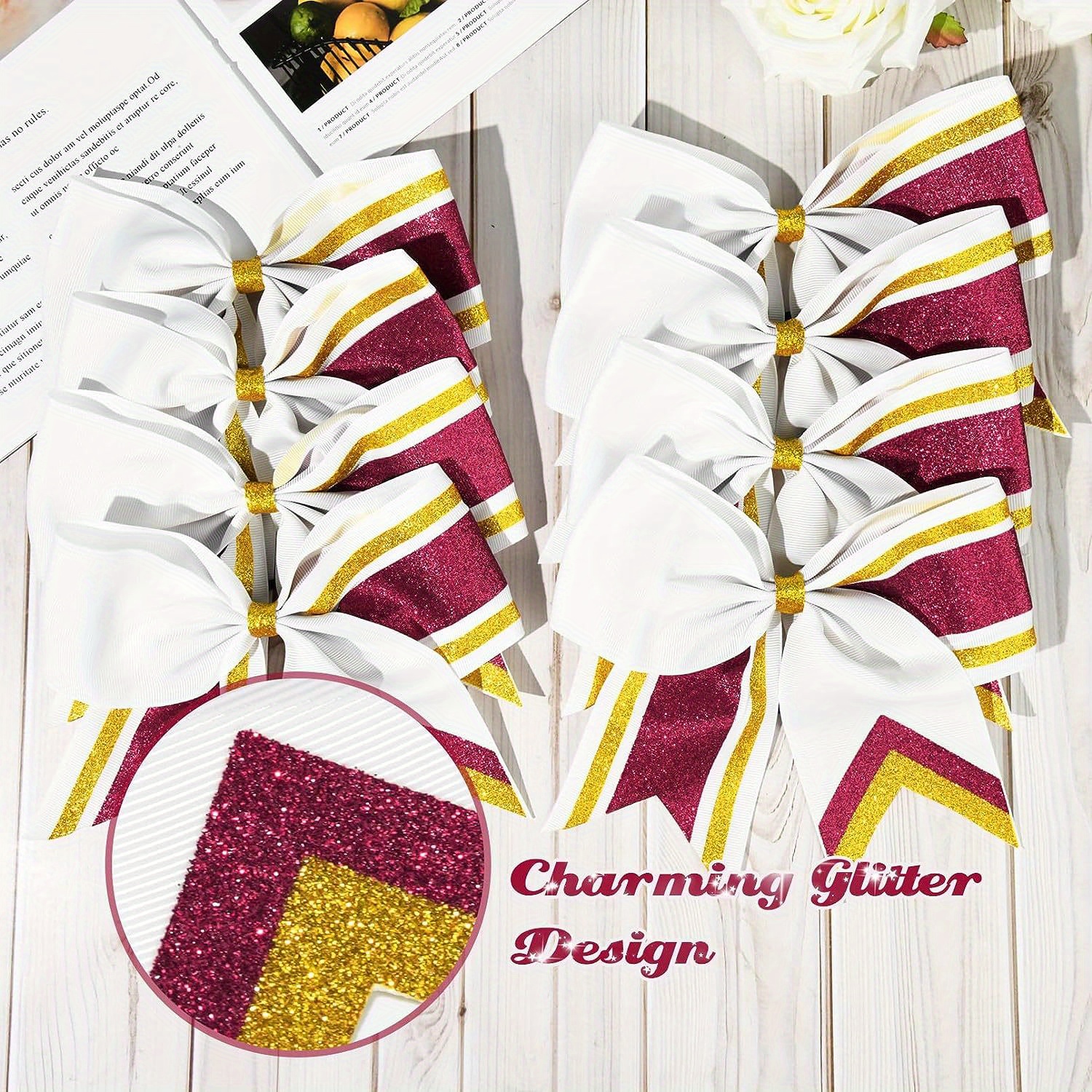 Large Cheer Hair Bows Glitter Hair Bows Blue White Sparkly - Temu Australia