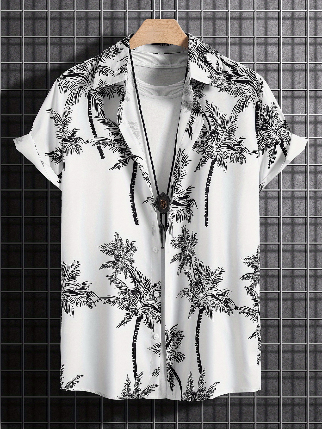 palm tree pattern casual short sleeve shirt men's hawaiian - {region_name}