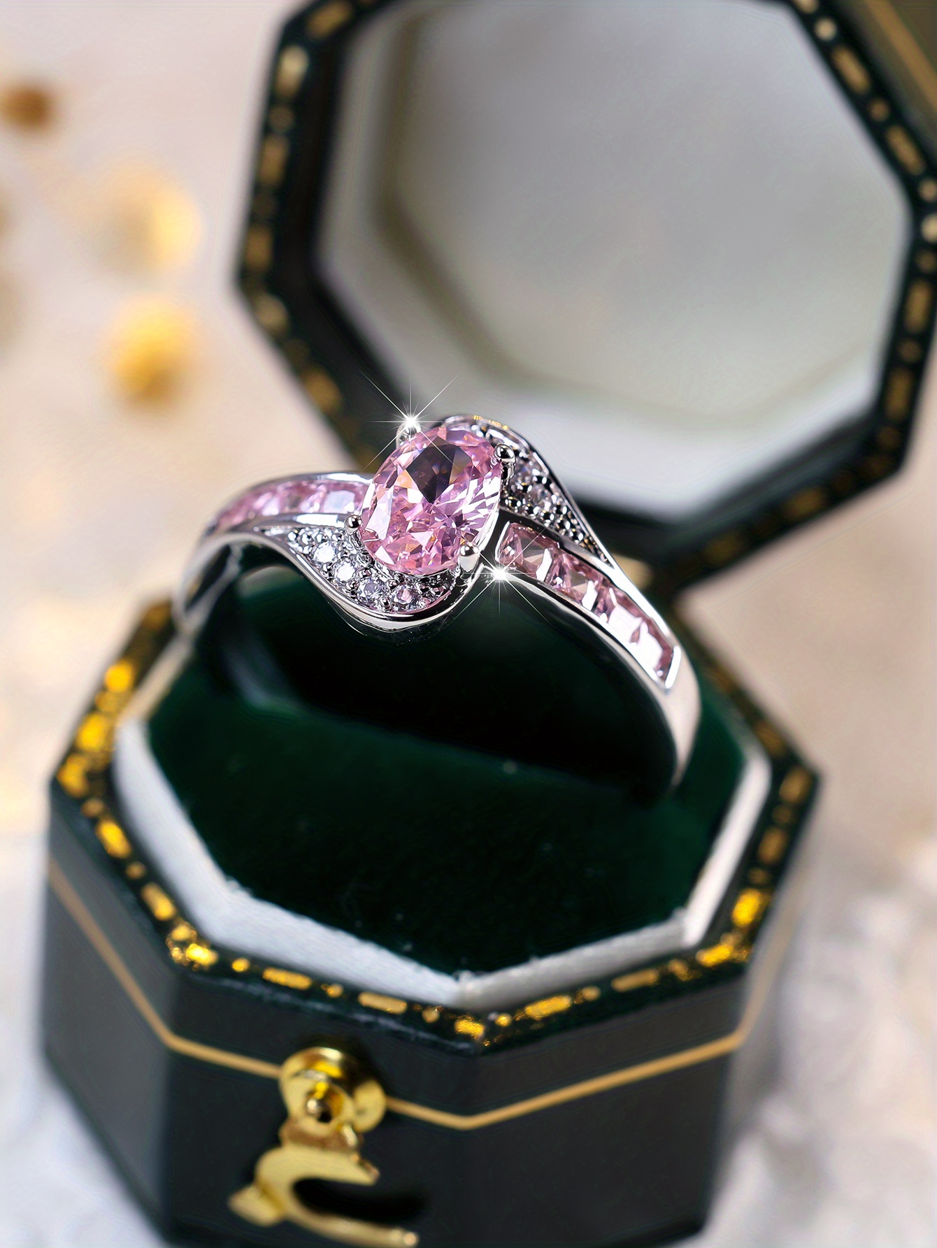 Sweet Color Zircon Inlaid Band Ring Elegant Copper - Temu Canada