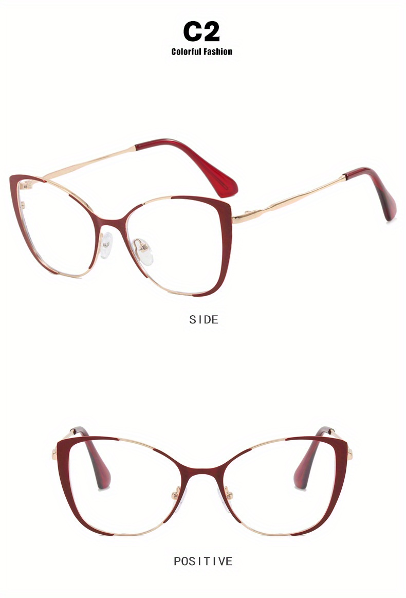 Color Block Cat Eye Metal Frame Clear Lens Glasses Retro - Temu