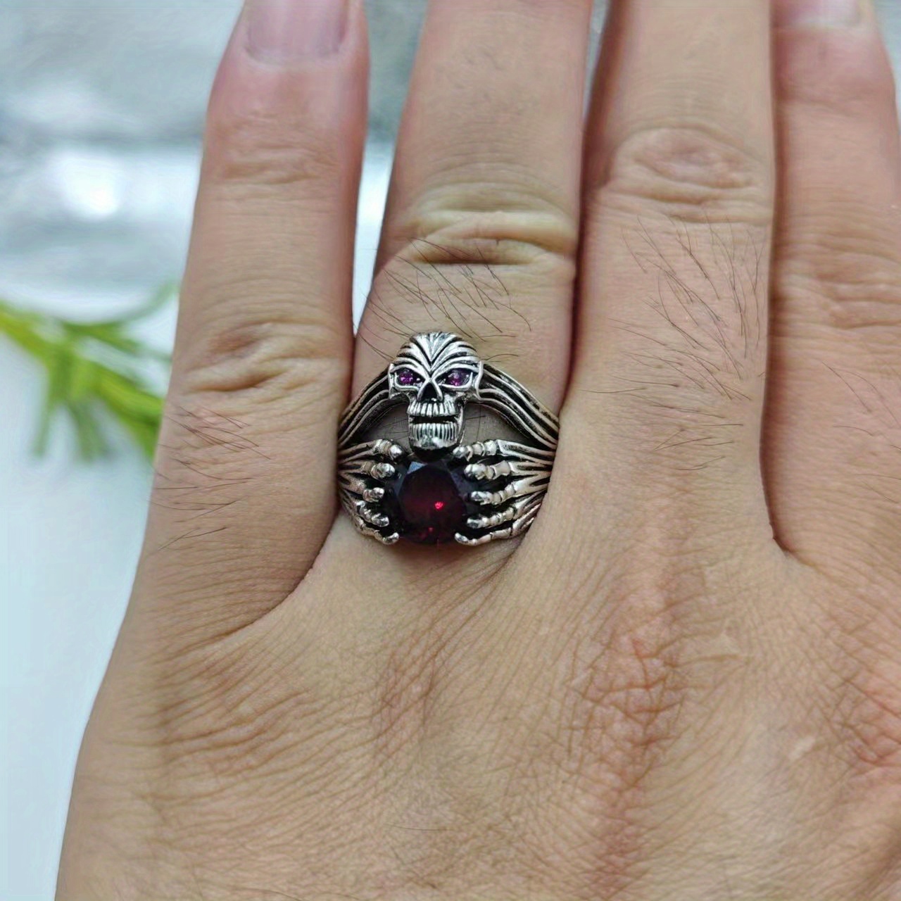 Gothic Skull Ring Skeleton Holding Zirconia Exquisite Men's - Temu ...