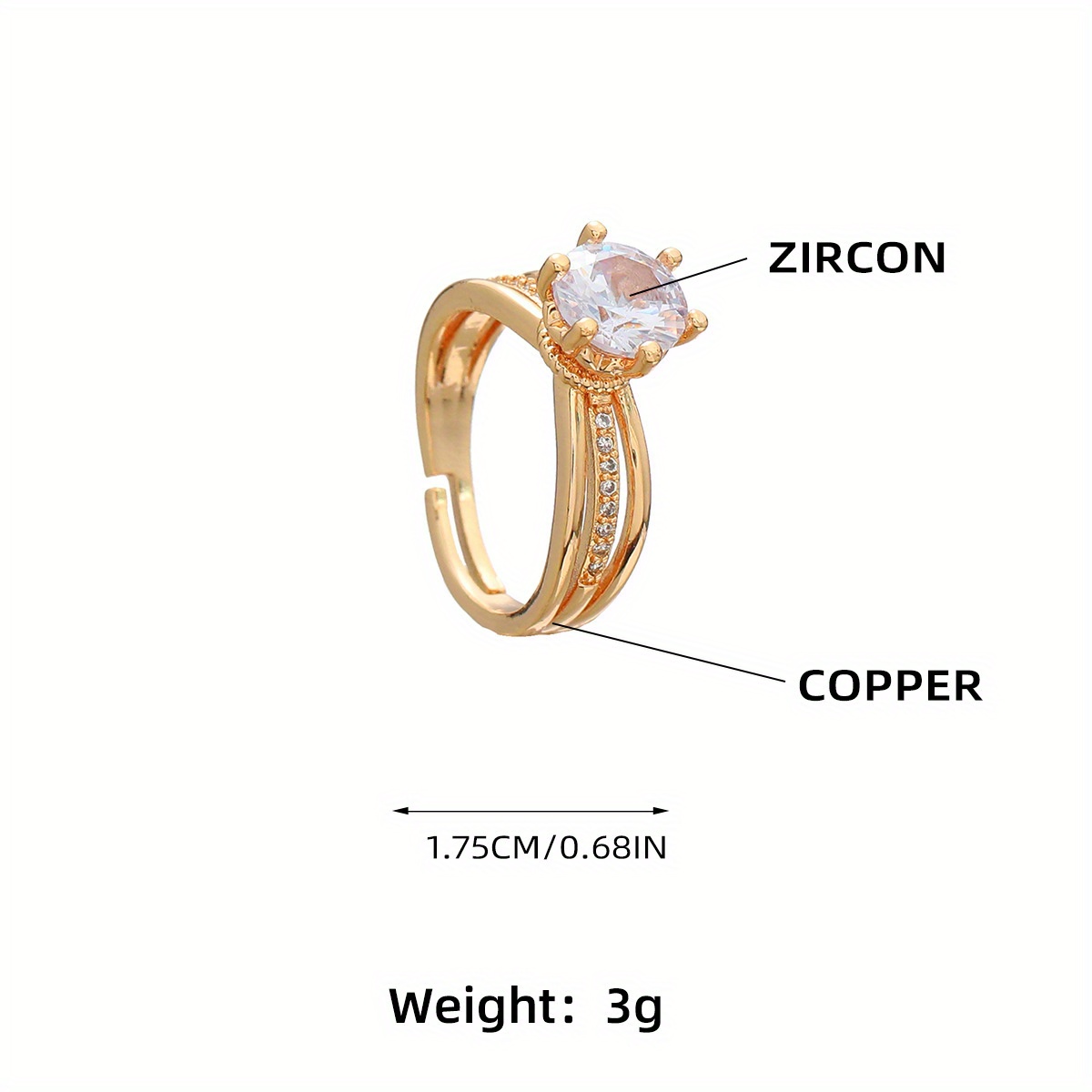 Copper Rhinestone Ring Men's Non fading Open Ring Index - Temu Australia