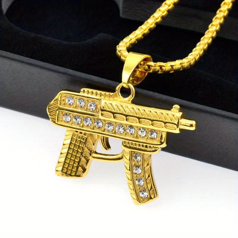 Hip hop Necklace Men's Pistol Machine Gun Pendant Alloy - Temu