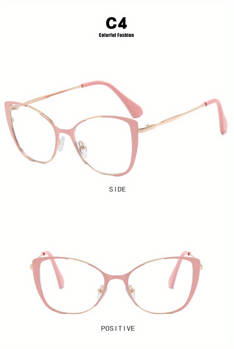 Color Block Cat Eye Metal Frame Clear Lens Glasses Retro - Temu