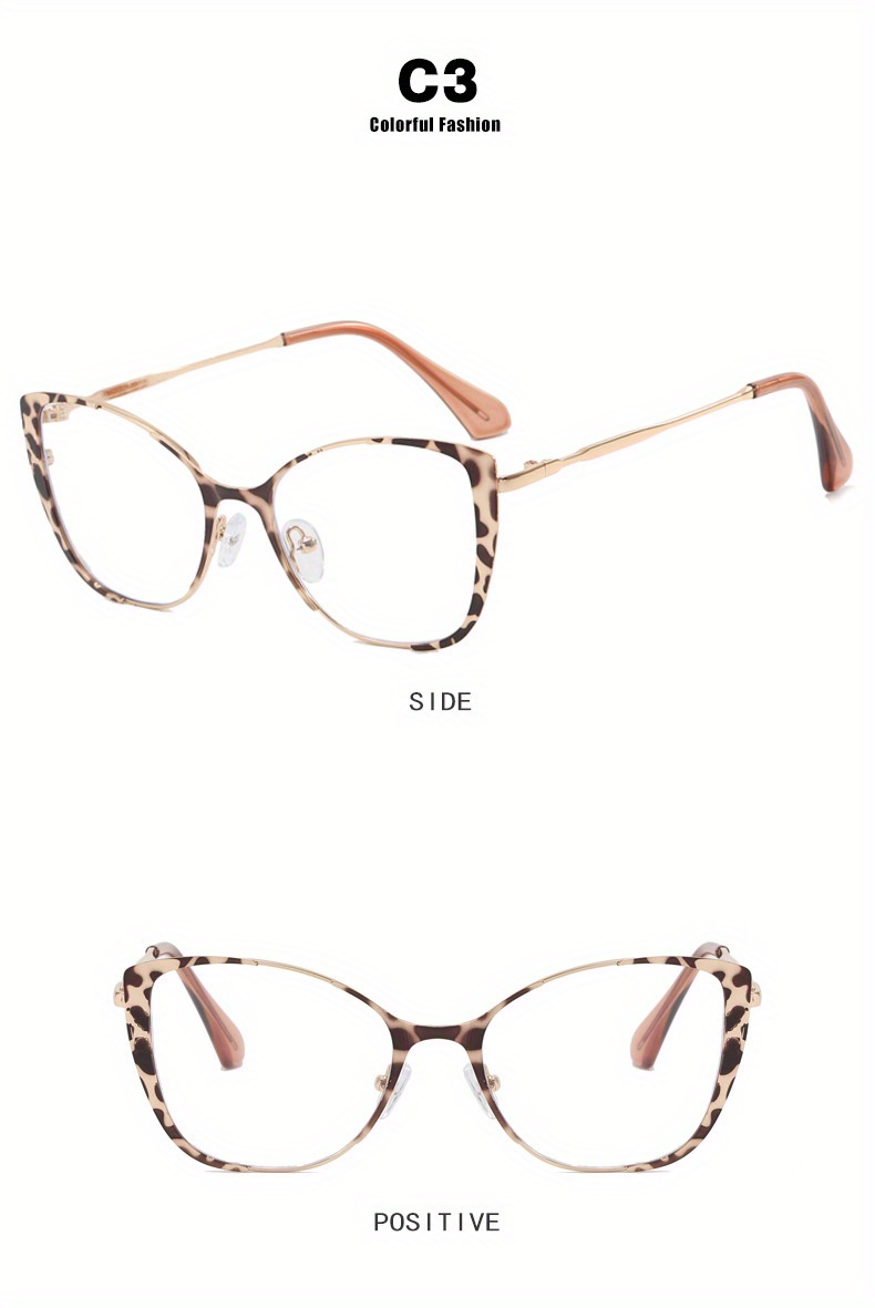 Color Block Cat Eye Metal Frame Clear Lens Glasses Retro - Temu