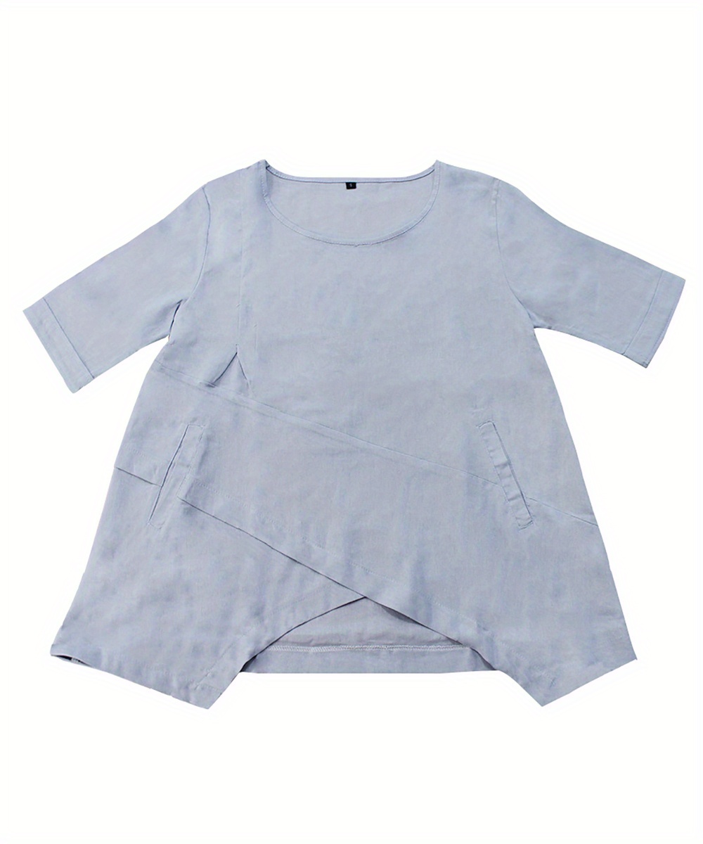 Solid Asymmetrical Hem T shirt Casual Crew Neck Half Sleeve - Temu United Kingdom