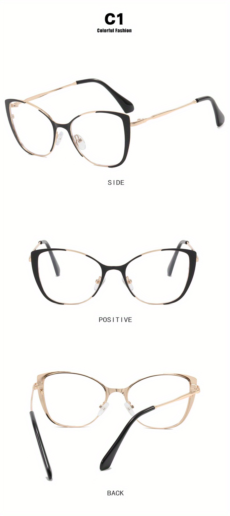 Color Block Cat Eye Metal Frame Clear Lens Glasses Retro - Temu