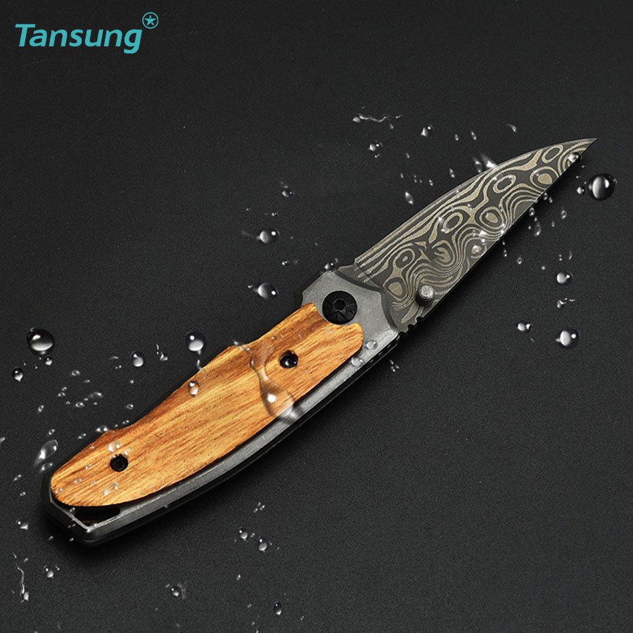 1pc Folding Pocket Knife Damascus Pattern Small Survival Knife Suitable ...