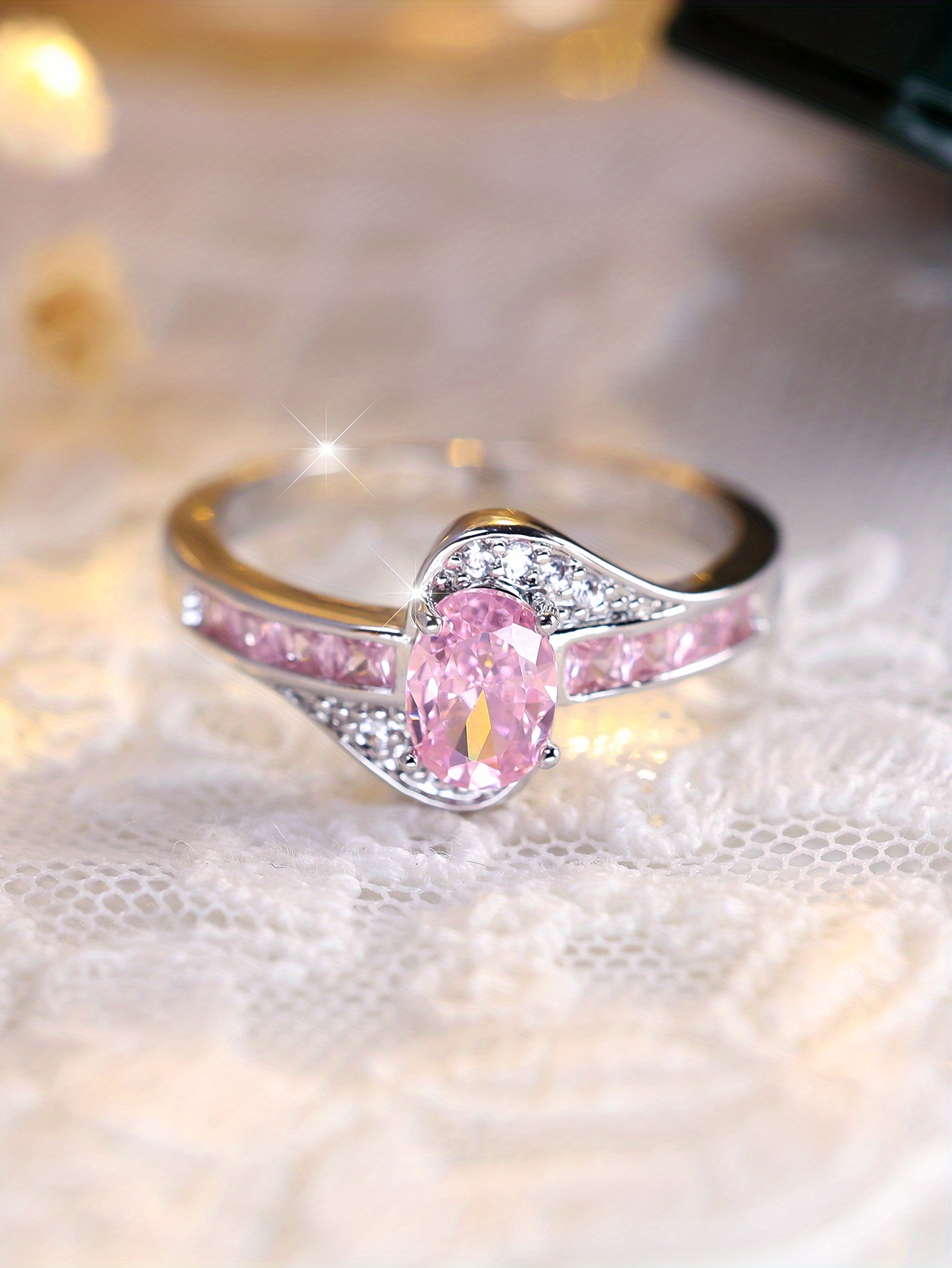 Sweet Color Zircon Inlaid Band Ring Elegant Copper - Temu Canada