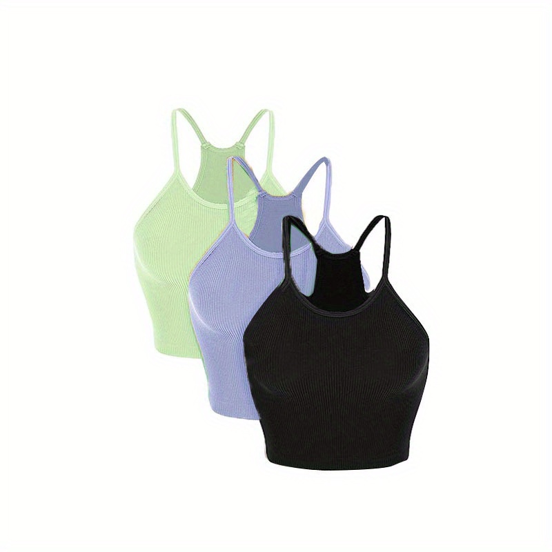 Ribbed Solid Cami Tank Top Stretch - Temu Canada