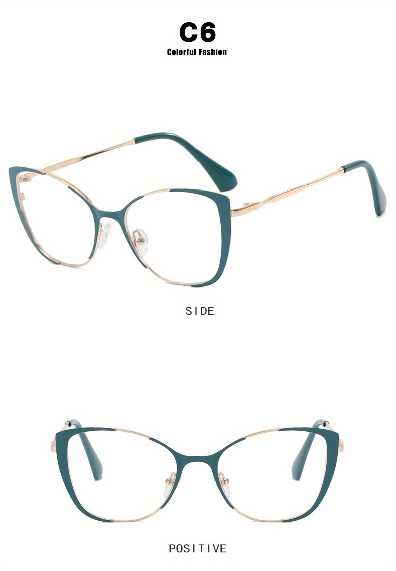 Color Block Cat Eye Metal Frame Clear Lens Glasses Retro - Temu