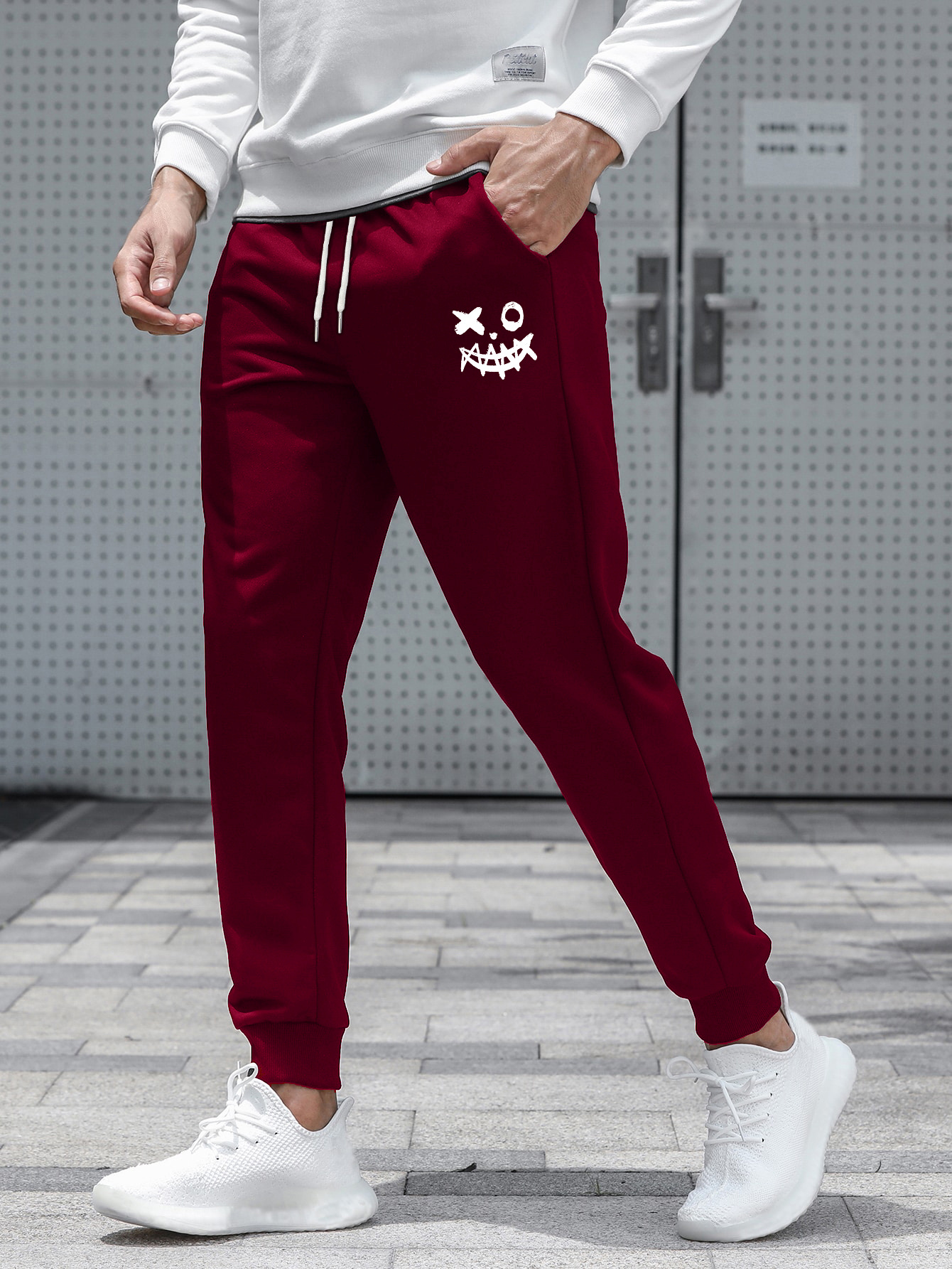 Smile Pattern Print Drawstring Sweatpants Loose Fit Pants Mens Casual ...