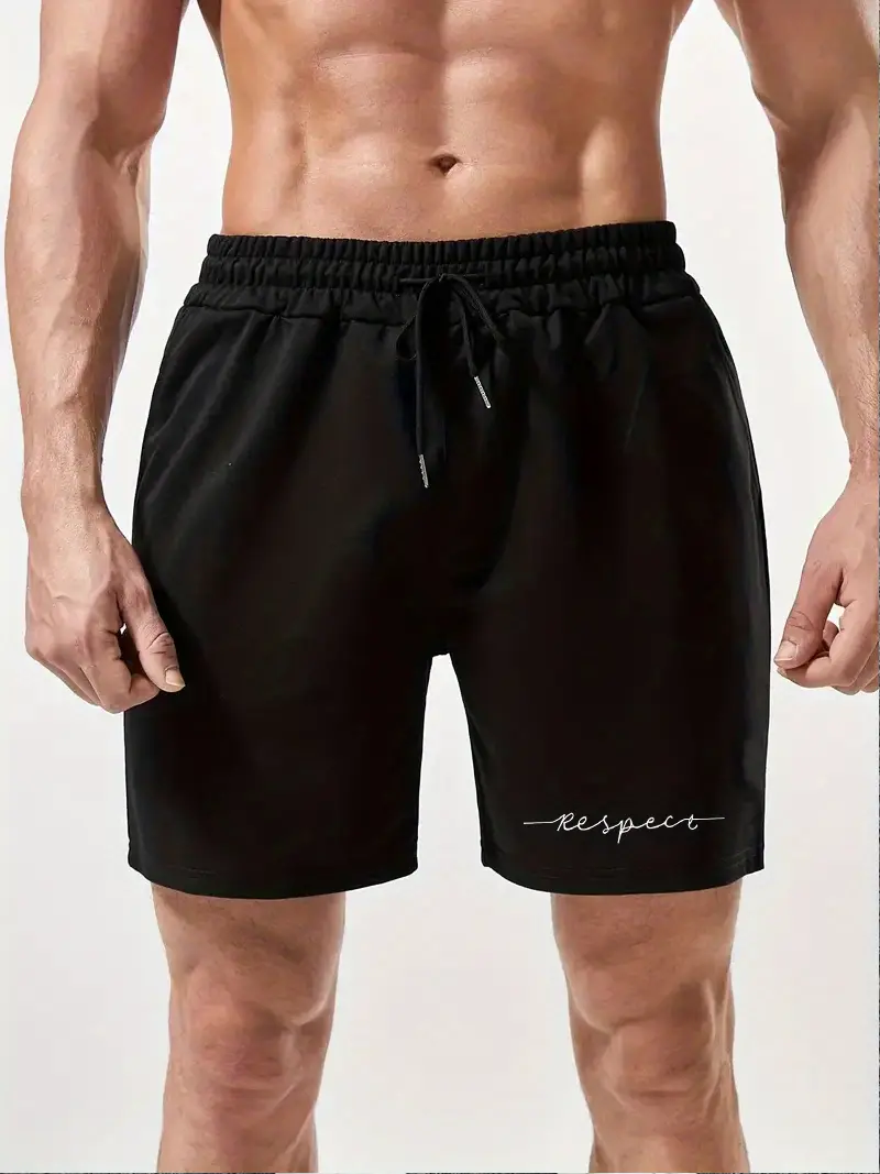 Respect Print Mens Comfy Shorts Summer Drawstring Casual Loose Shorts