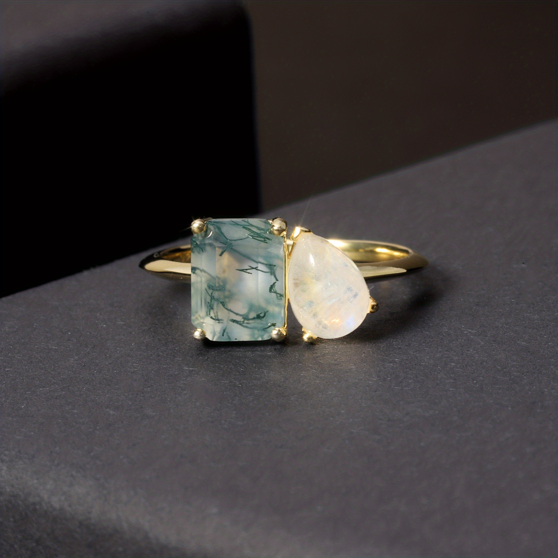 Natural Aquatic Grass Agate S925 Ring Natural Gemstone Ring - Temu