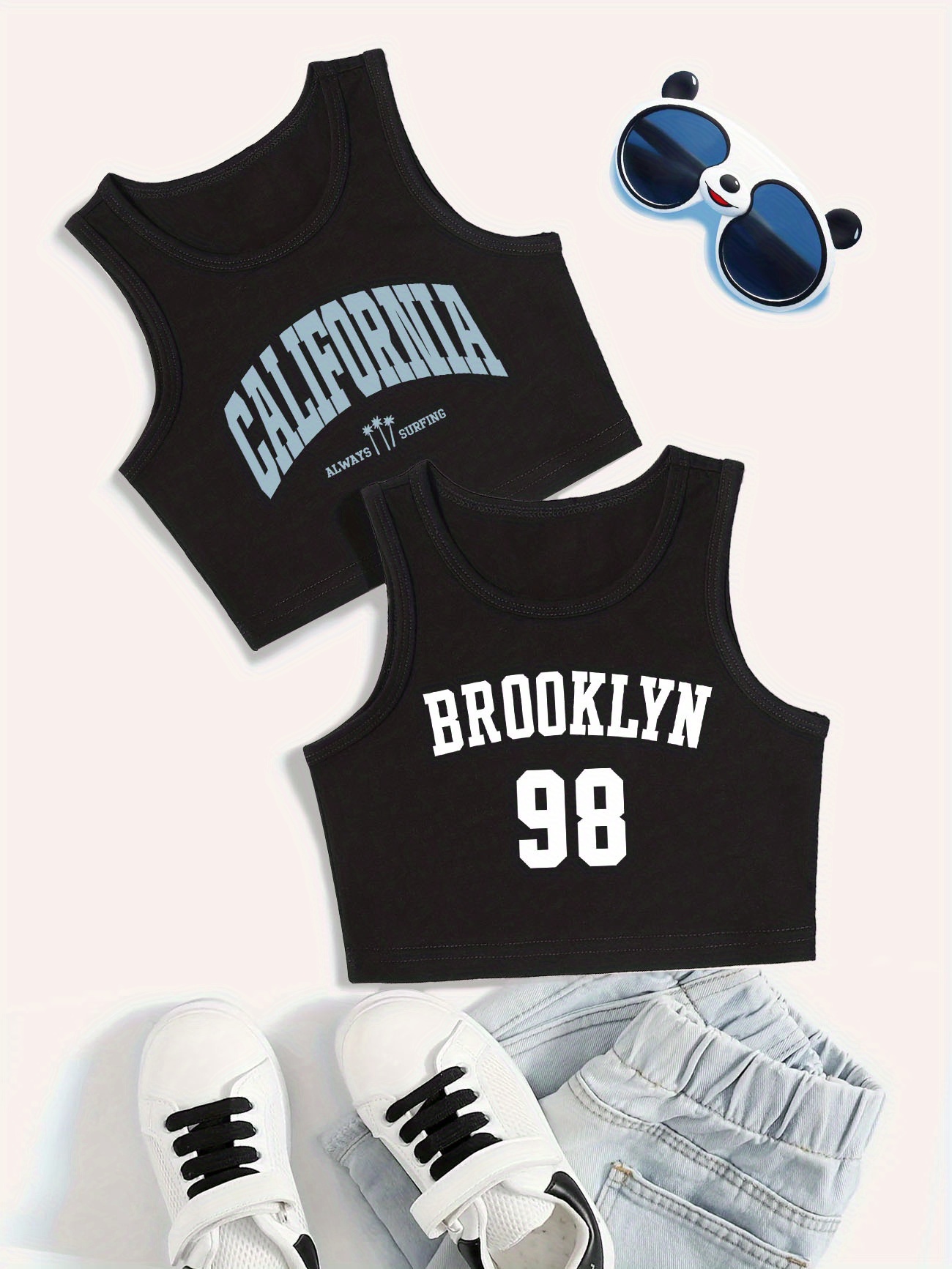 Kid/ Teen Girls' Letter Print Sleeveless Crop Top Casual - Temu Ireland