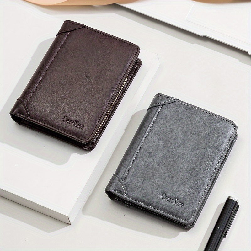 mens leather large capacity card holder multifunctional zipper wallet ...