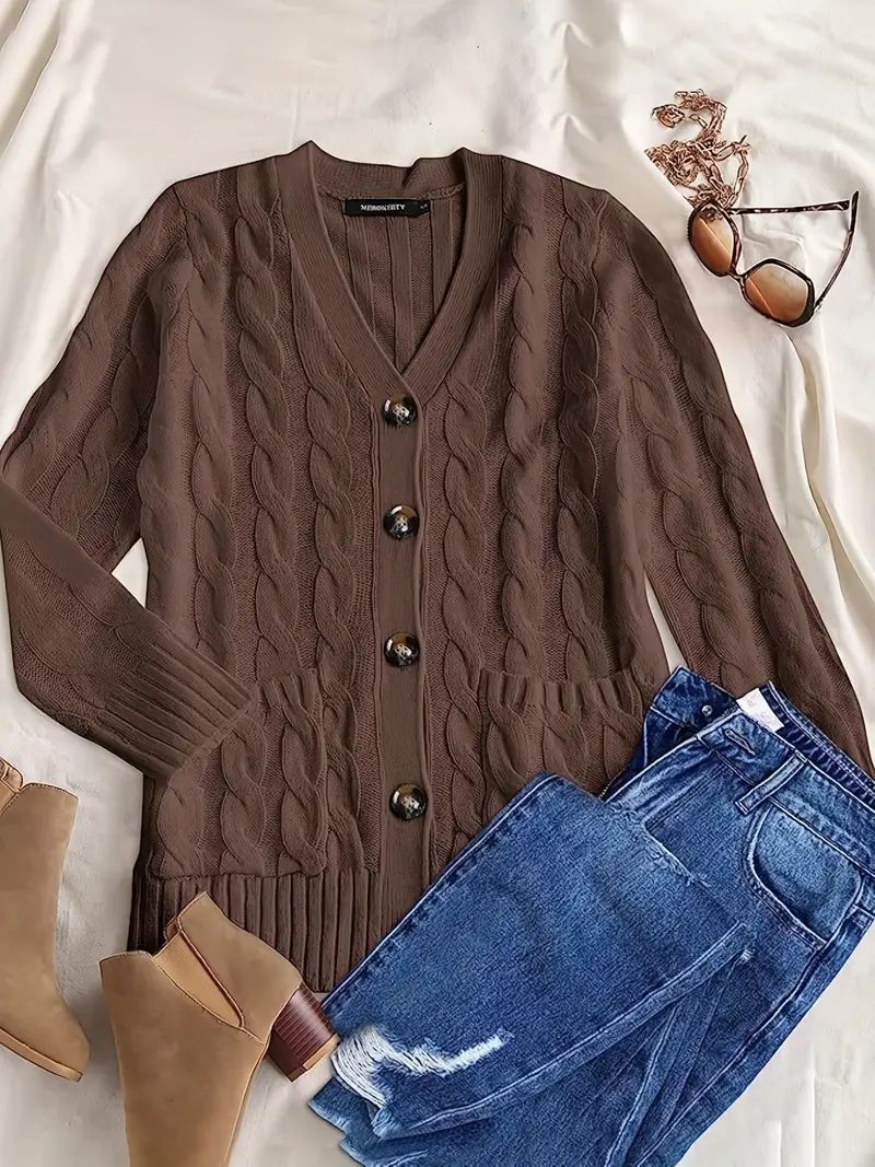 Pocket Loose Open front Cardigan Button Front Long Sleeve - Temu Australia