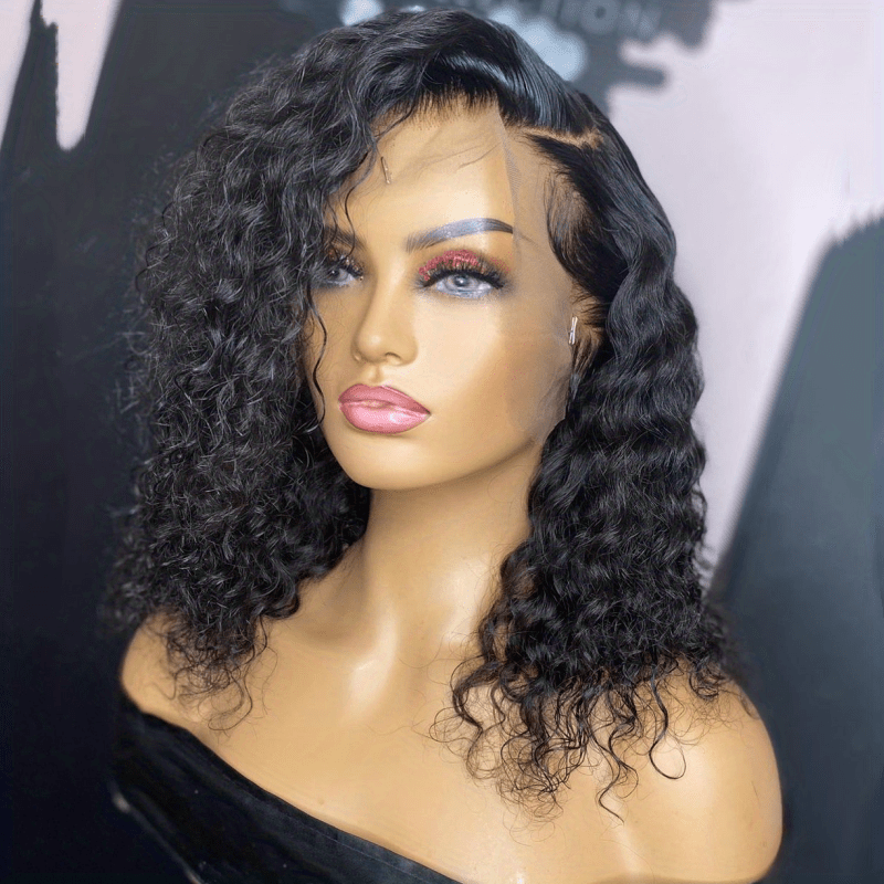 180 Density Short Curly Bob Lace Frontal Wigs Natural Color - Temu Ireland