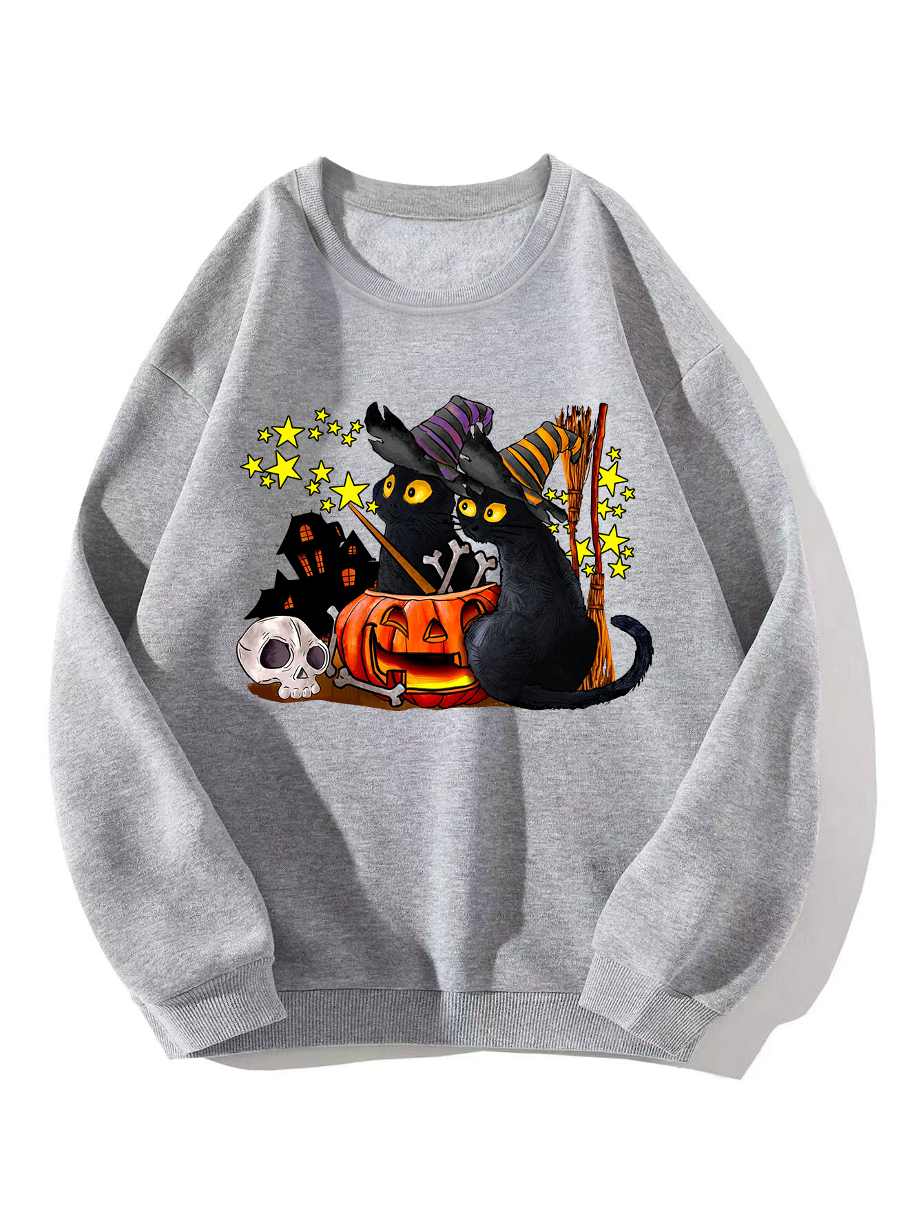 Halloween Cat Print Sweatshirt Casual Long Sleeve Crew Neck - Temu Netherlands