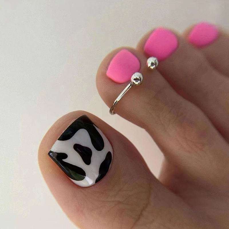 Chic Cow Print Press Toenails Set Glossy Short - Temu