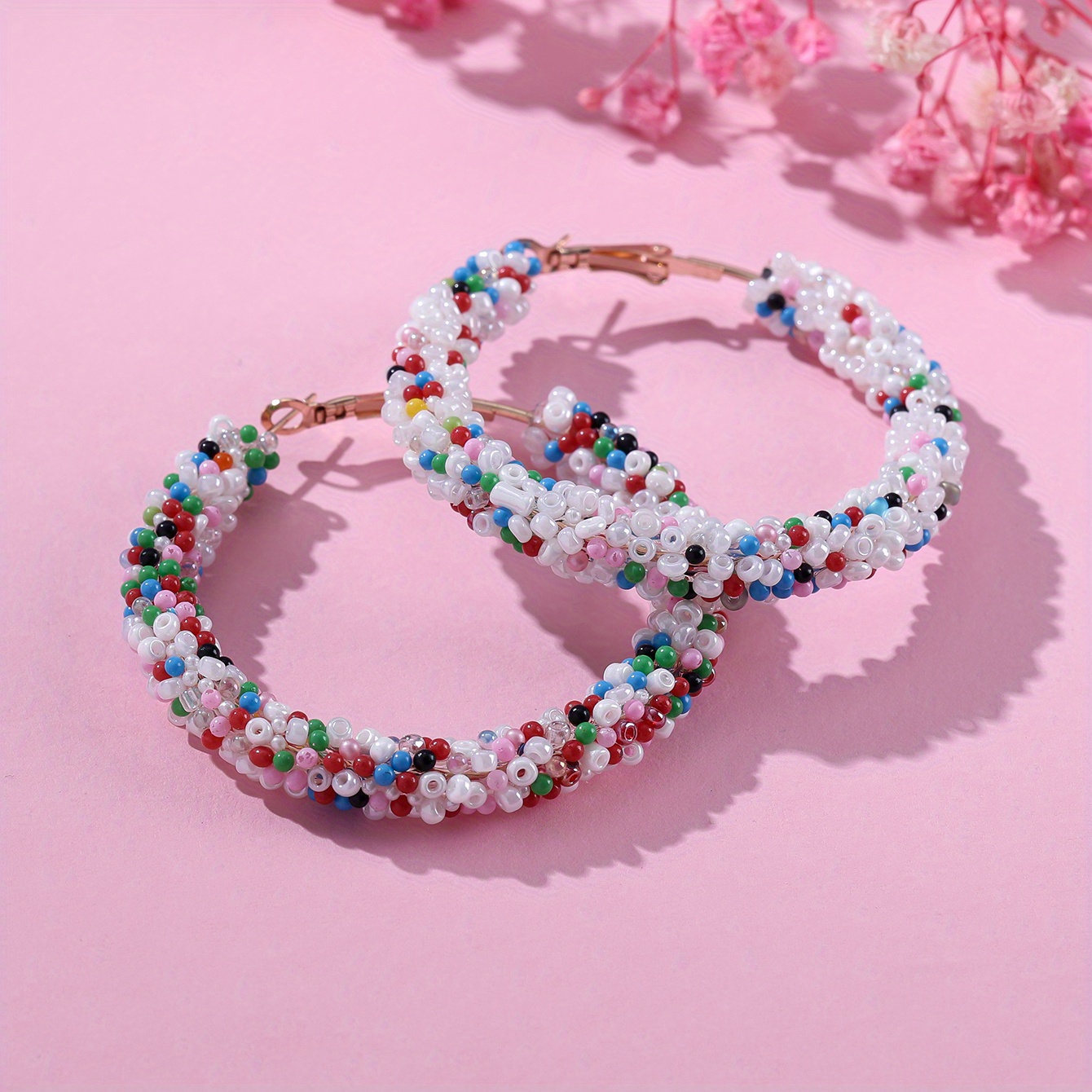 Colorful Beads Decor Hoop Earrings Retro Party Style Copper 18k Gold ...