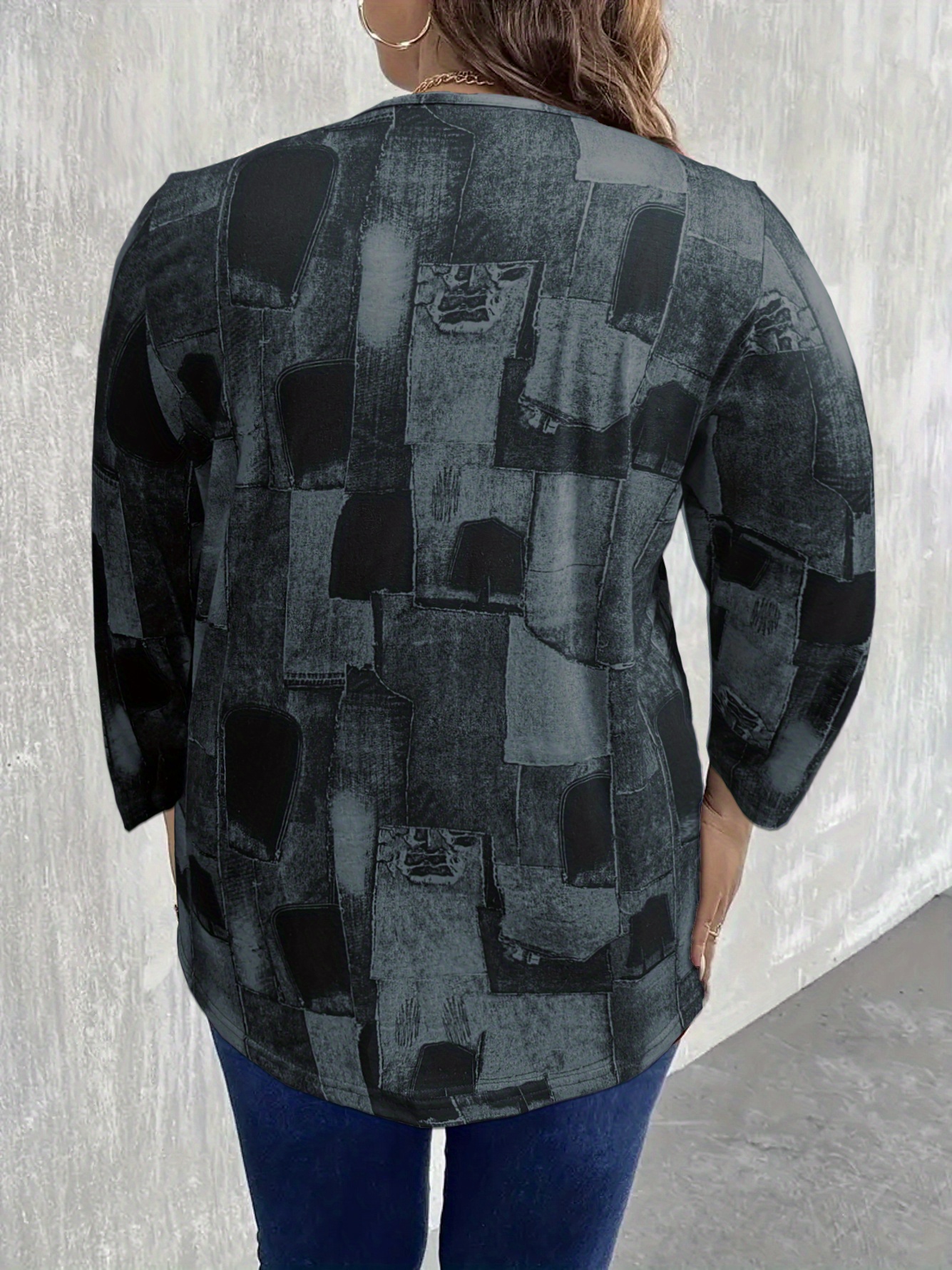 plus size casual t shirt women's plus denim print long - Temu Netherlands