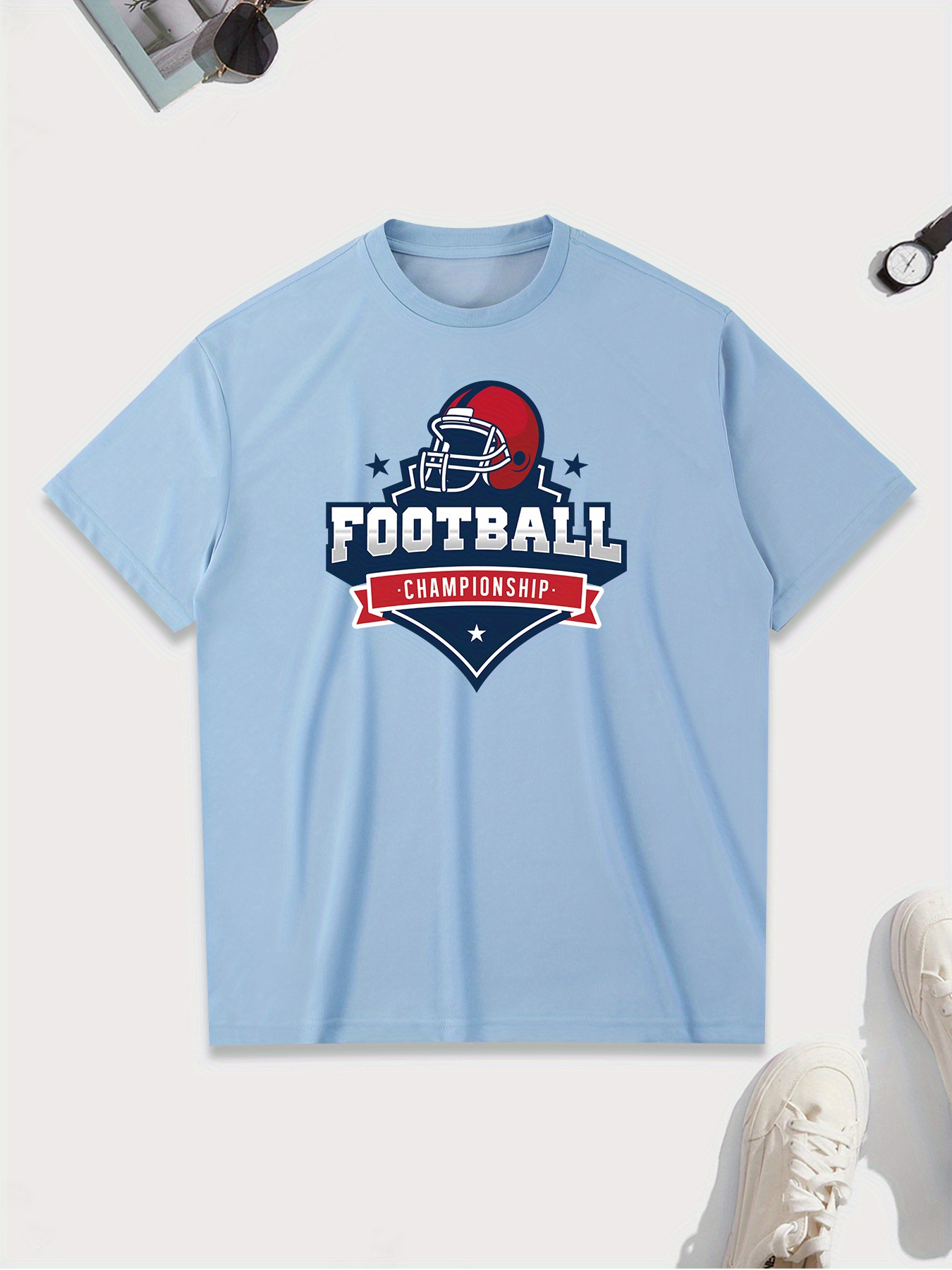 American Football Pattern Print Mens Plus Size T Shirts Casual Graphic ...