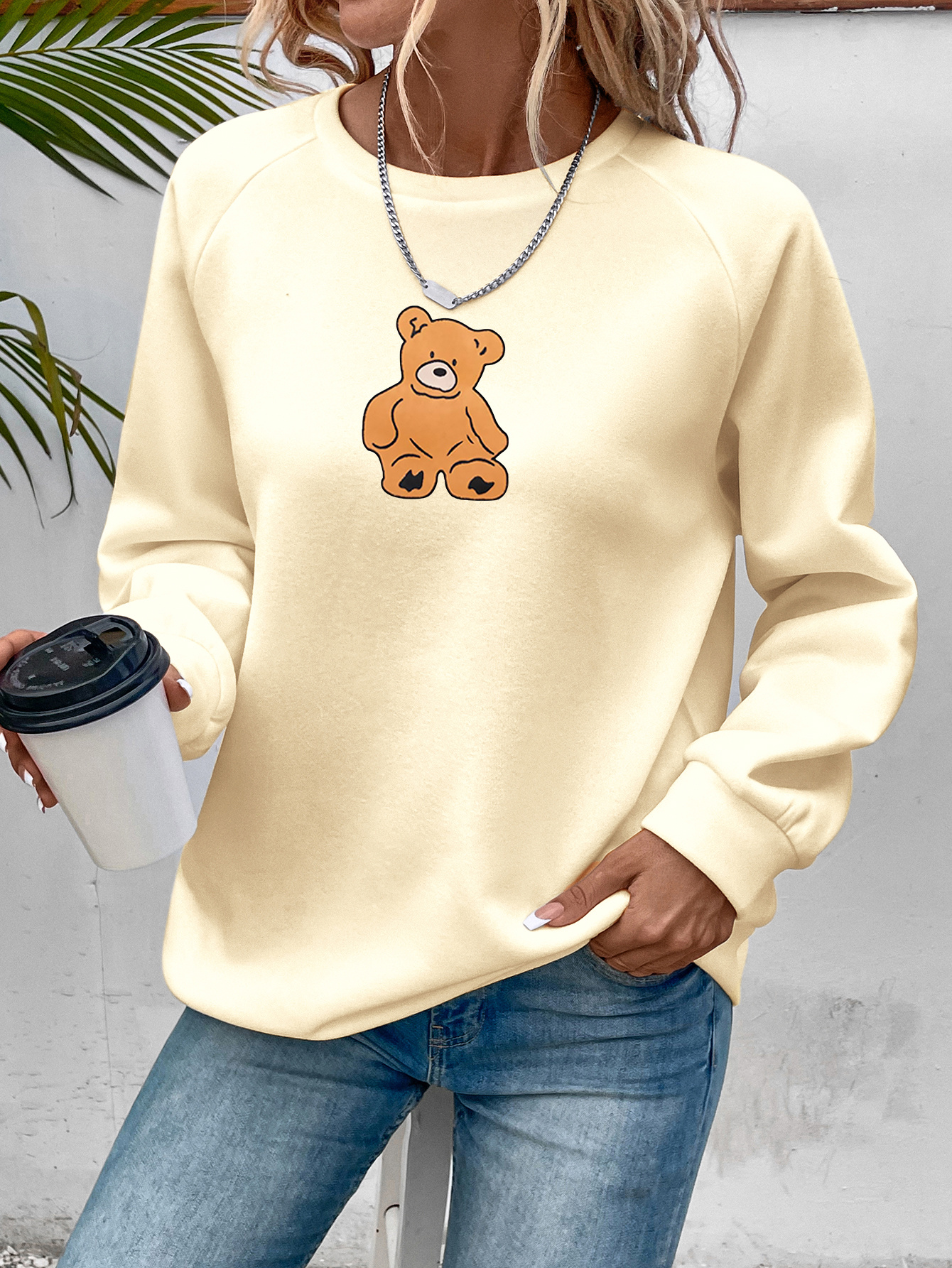 Bear Print Sweatshirt Casual Long Sleeve Crew Neck - Temu Netherlands