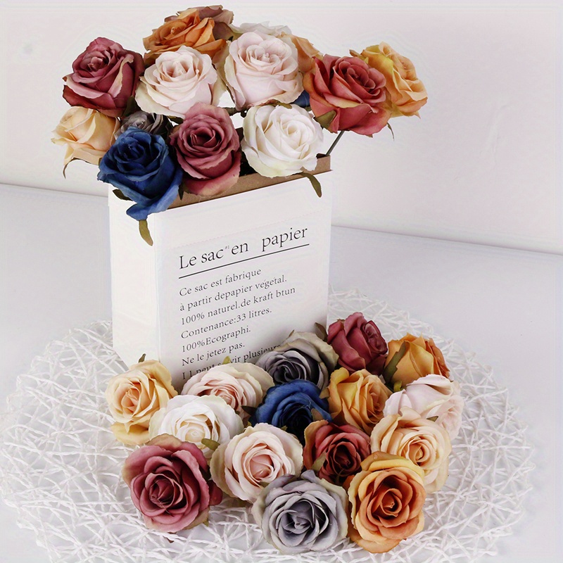 Retro Rose Heads Silk Flower Flower Diy Handmade - Temu