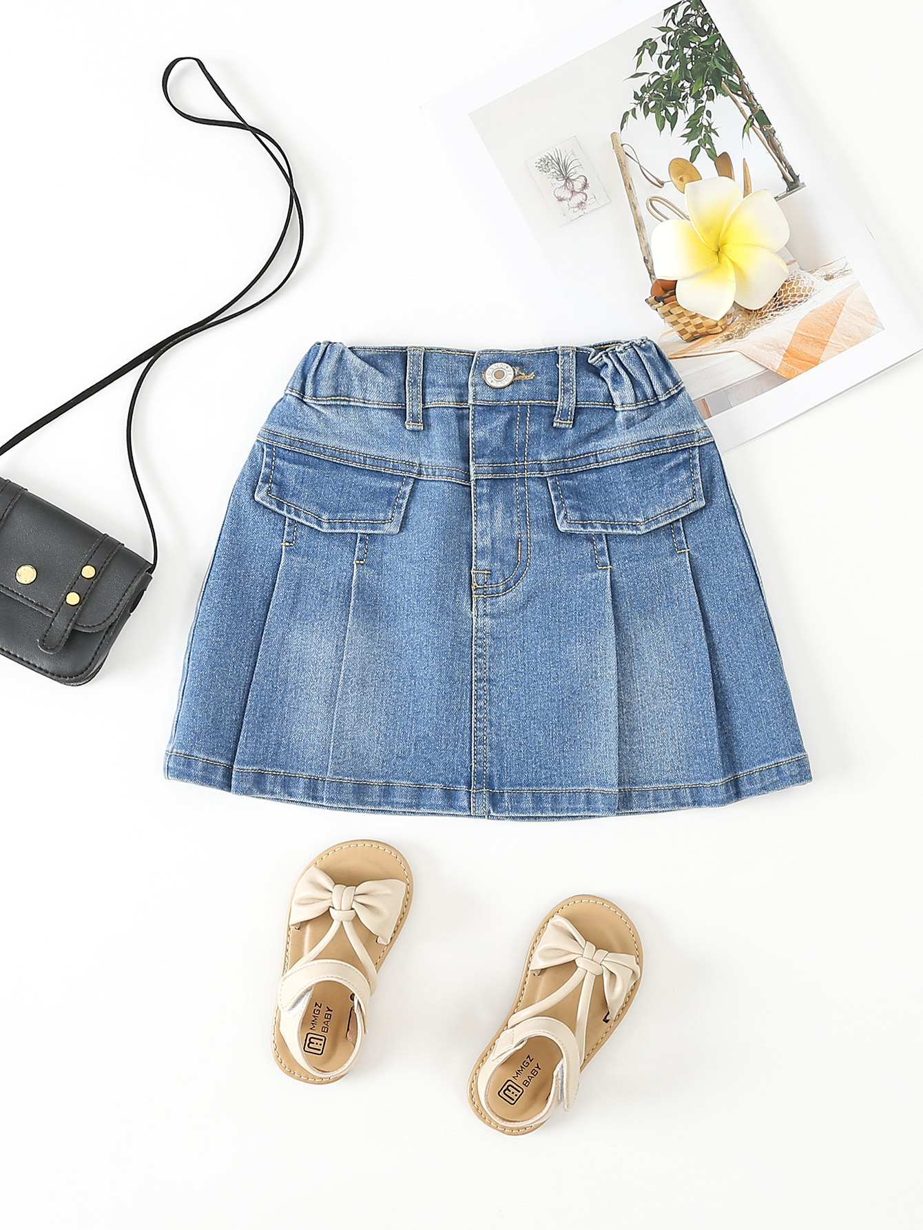 5 13y Girl Pleated Hem Light Washed Elastic Waist Denim - Temu New Zealand