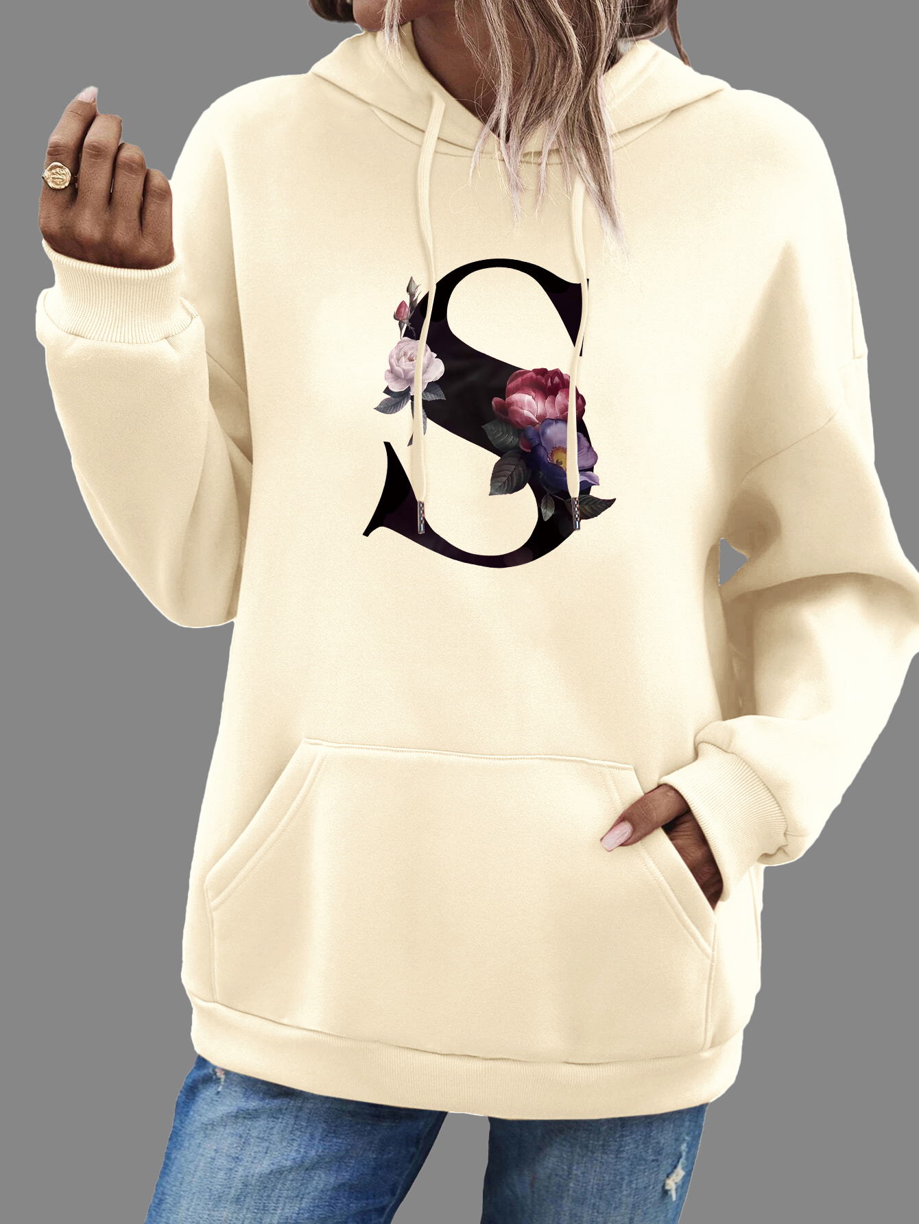 Letter S Print Kangaroo Pocket Hoodie Casual Long Sleeve - Temu New Zealand