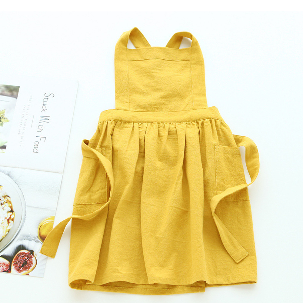 Cute Linen Apron Kids Adjustable Bib Apron 2 Pockets Cooking - Temu