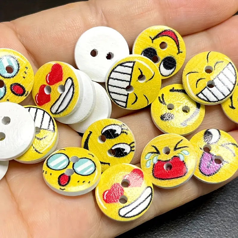 30 個50 個黄色かわいい表情木製ボタン、手作り Diy コートブーツ縫製衣類付属品 Temu Japan