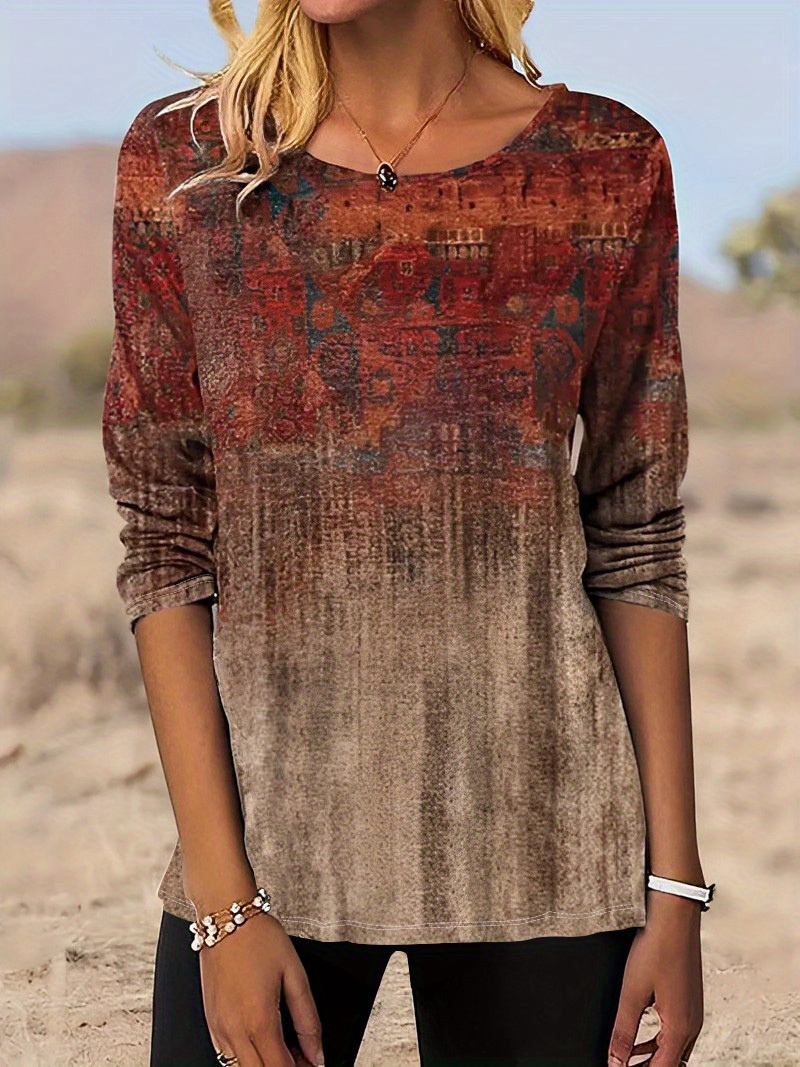 graphic print gradient crew neck t shirt casual long sleeve - Temu ...