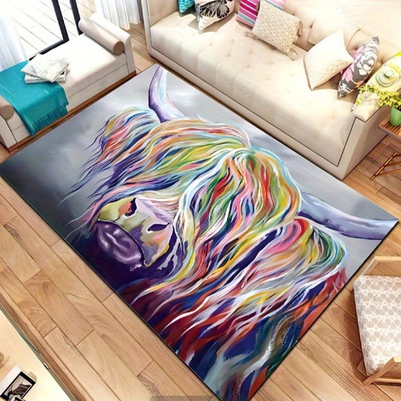 Highland Cow Rug Colored Non slip Mat Area - Temu Australia