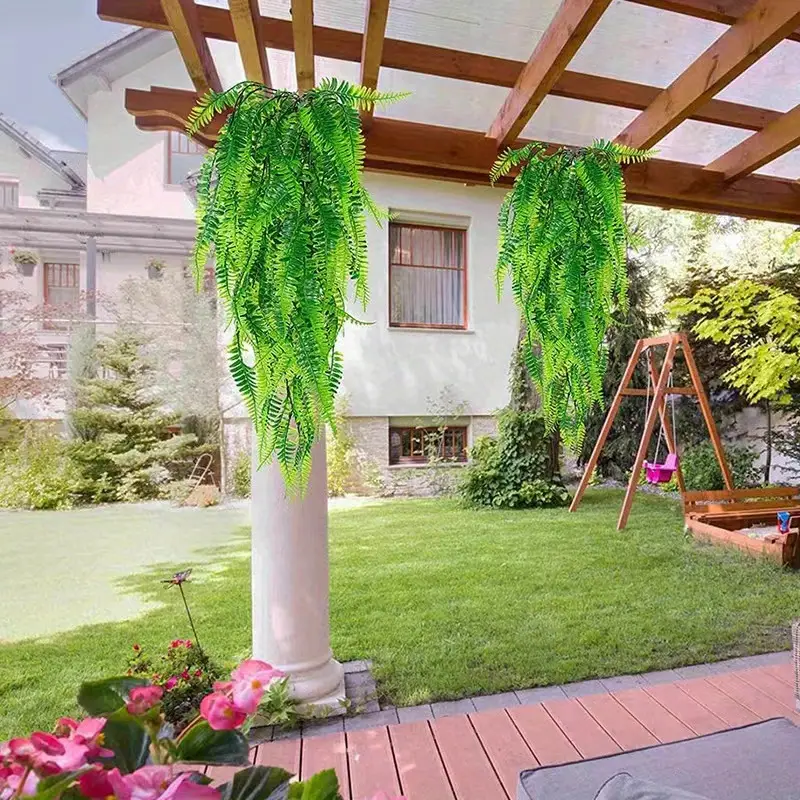 2 個の人工吊り下げ植物、偽吊り下げ植物フェイク吊り下げ植物、人工植物屋外耐紫外線プラスチック植物 Home And Kitchen