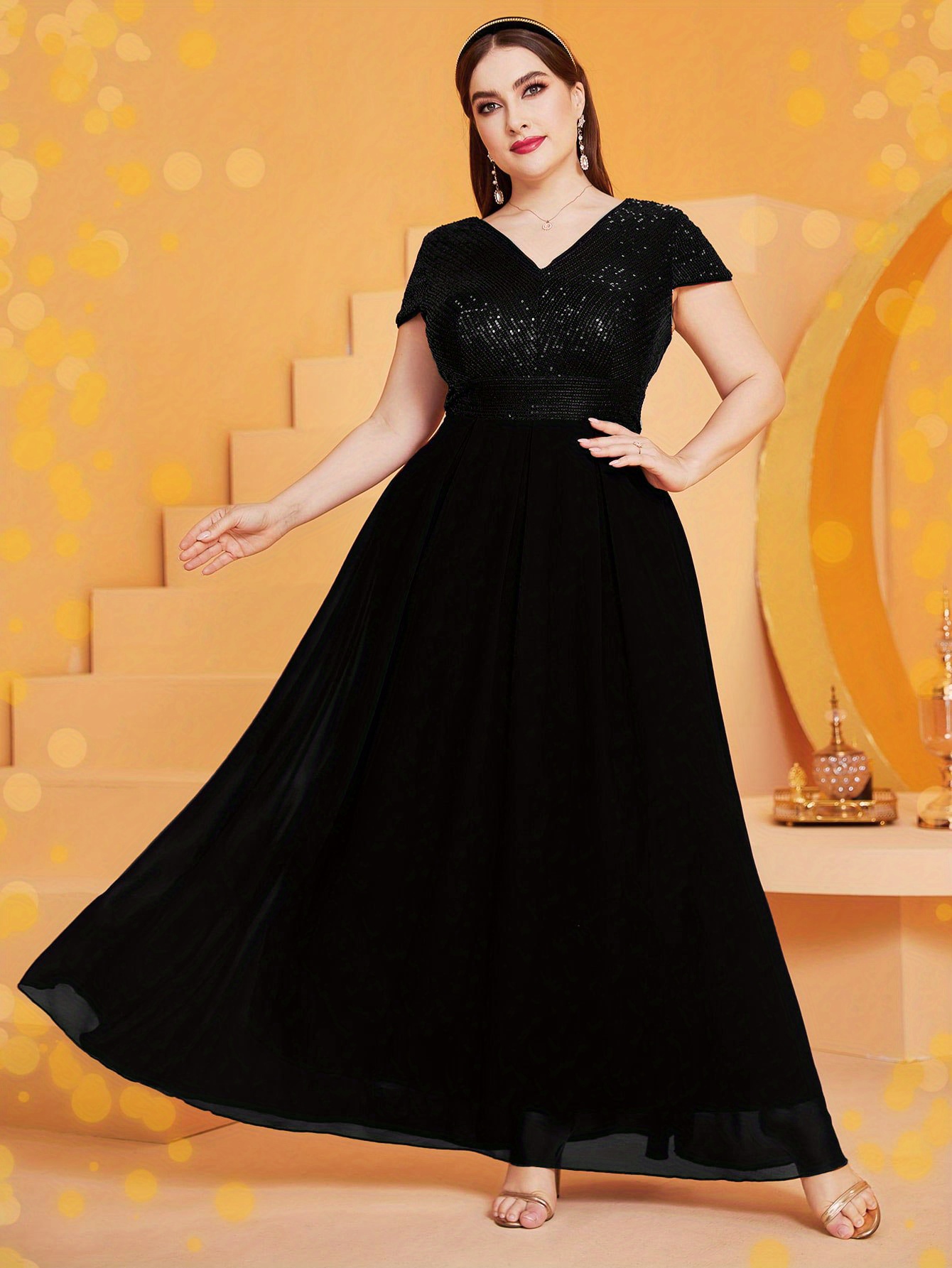 Plus Size Elegant Party Dress Women's Plus Solid Sequin - Temu