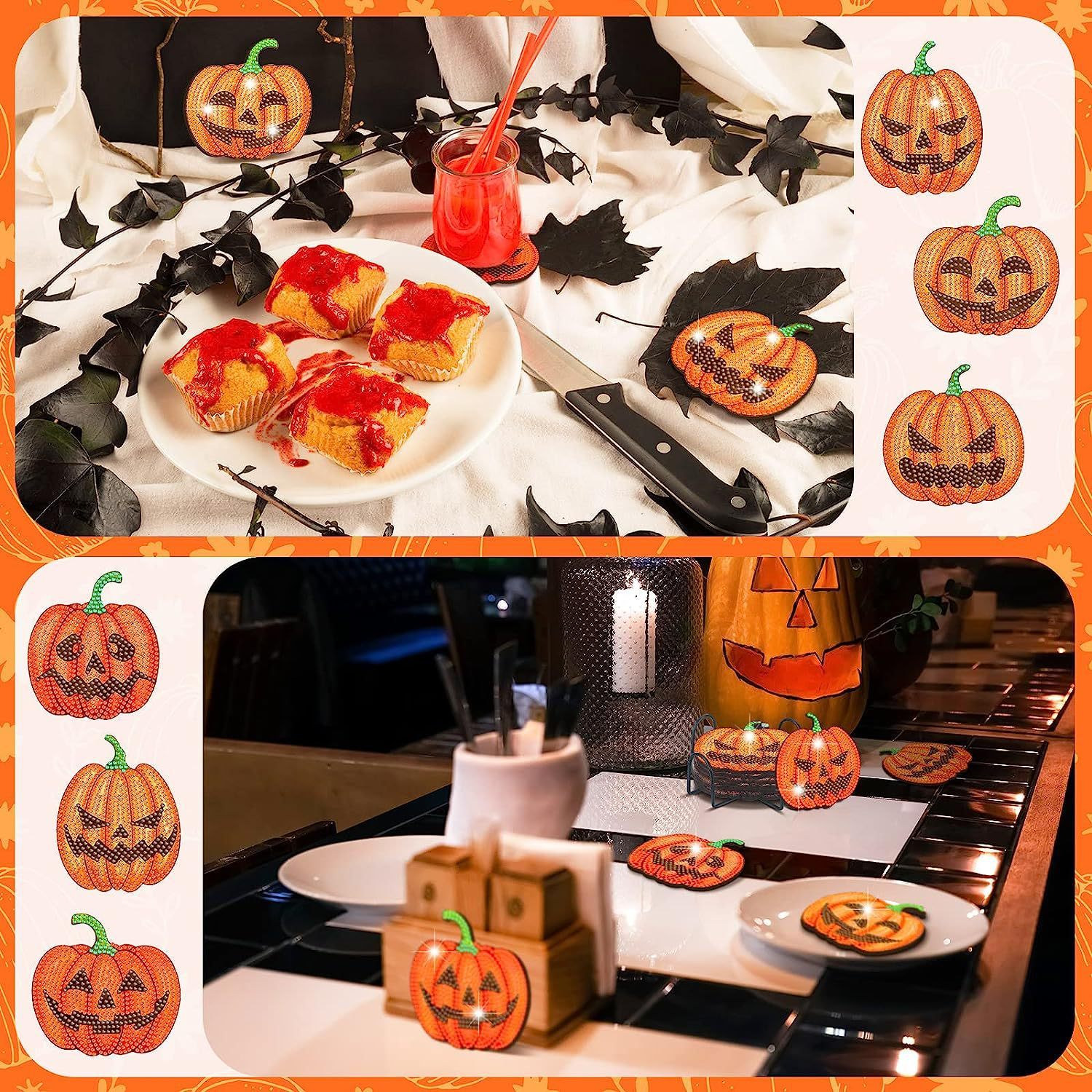 Fall Pumpkin Pattern Coasters Set Halloween Pumpkin 5d Diy - Temu Canada
