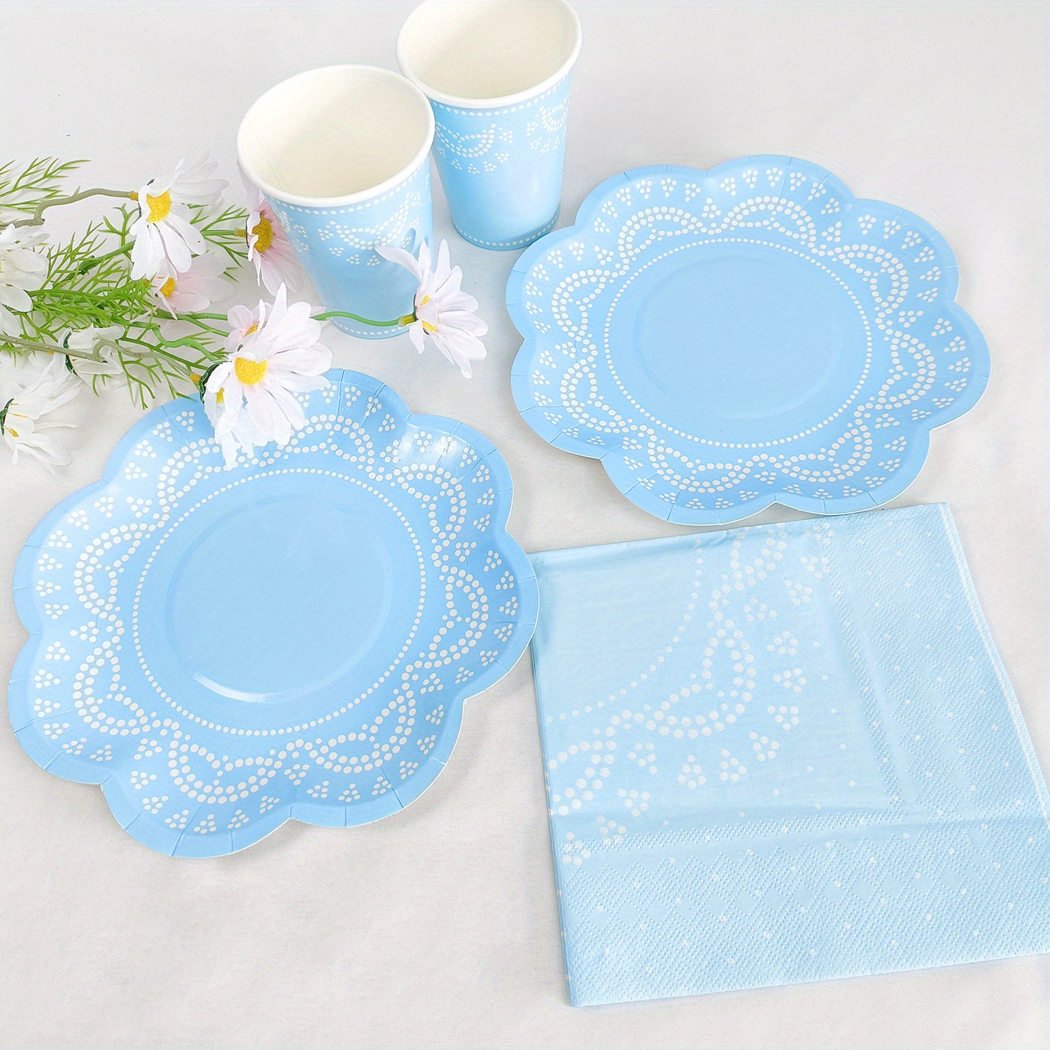 Blue Lace Paper Party Tableware Kit Disposable Plates Cups - Temu Australia