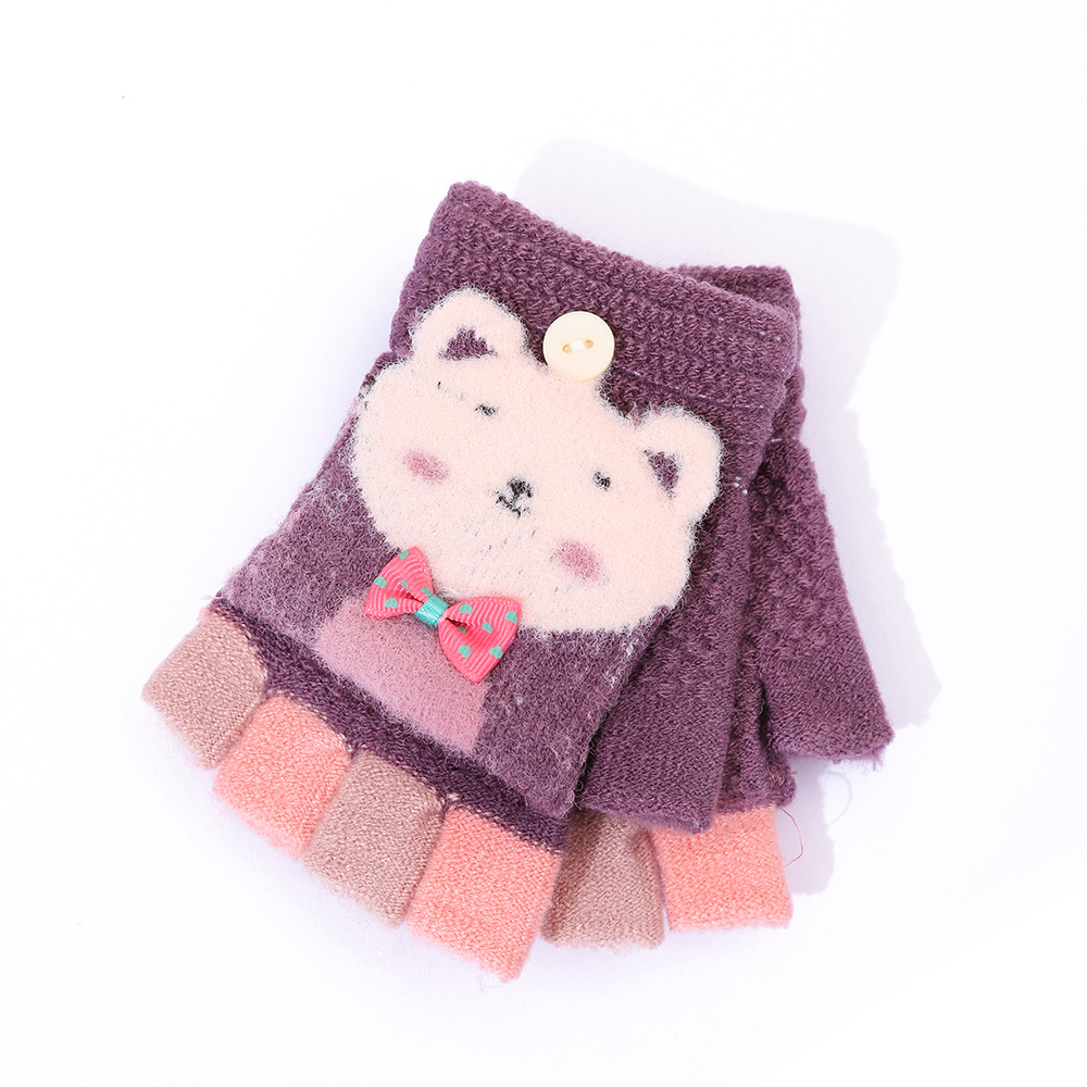 Soft Warm Cute Bear Flip Half Finger Kids Gloves Autumn - Temu Norway