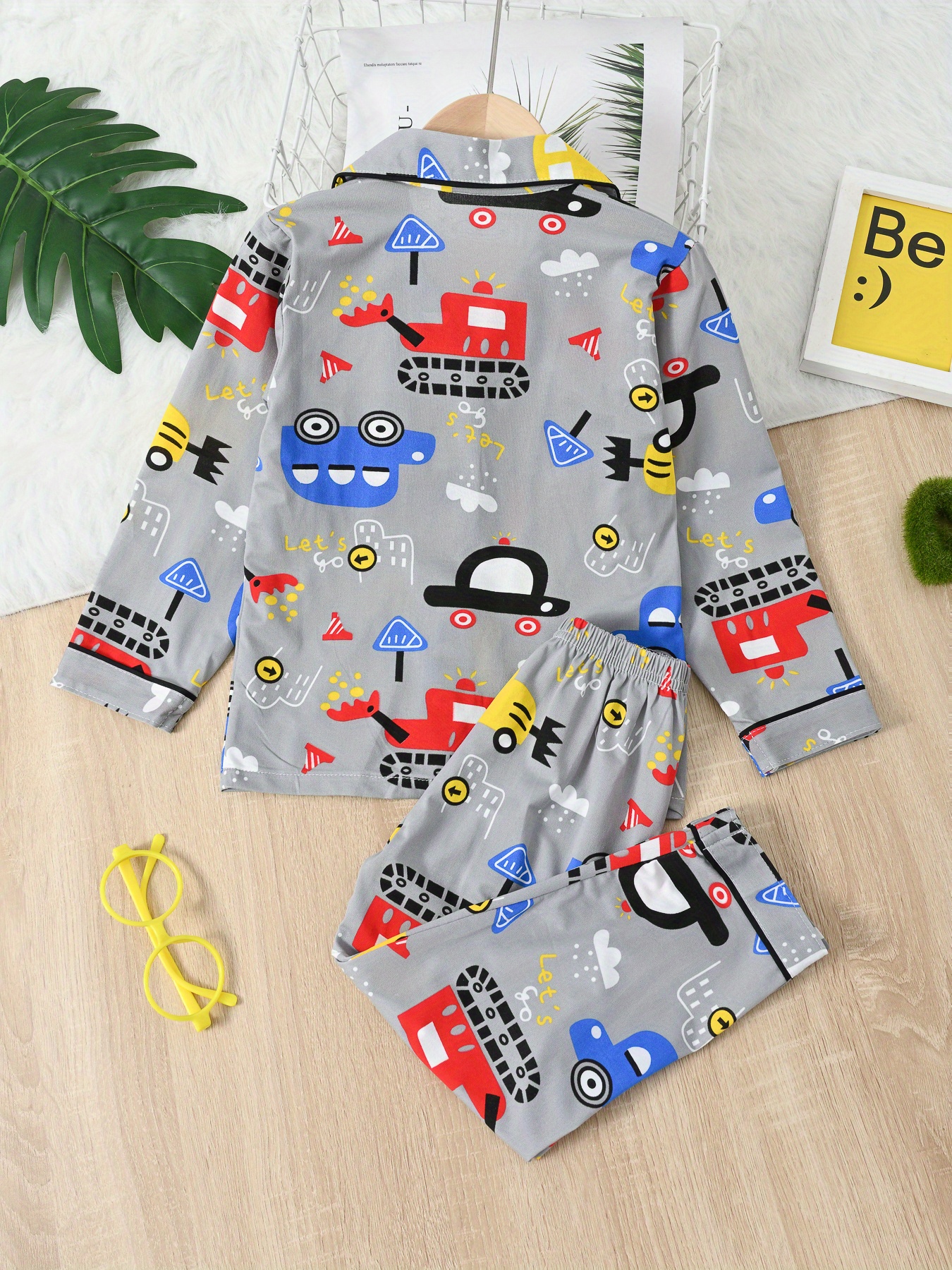 Kid's Cartoon Car Pajamas Long Sleeve Top Pants Set Colorful - Temu ...