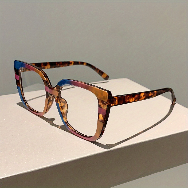 Large Square Frame Clear Lens Computer Glasses Color Block Temu