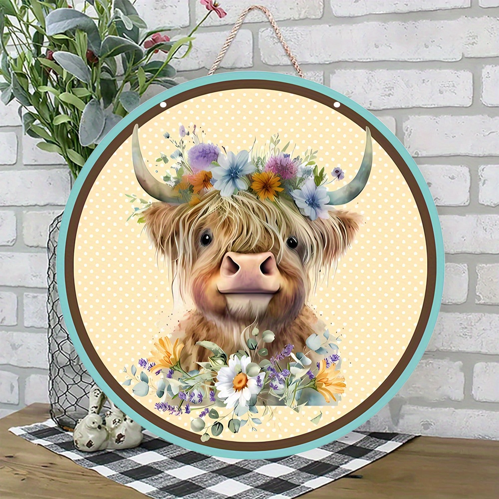 farmhouse highland cow wooden welcome sign wreath attachment - Temu ...