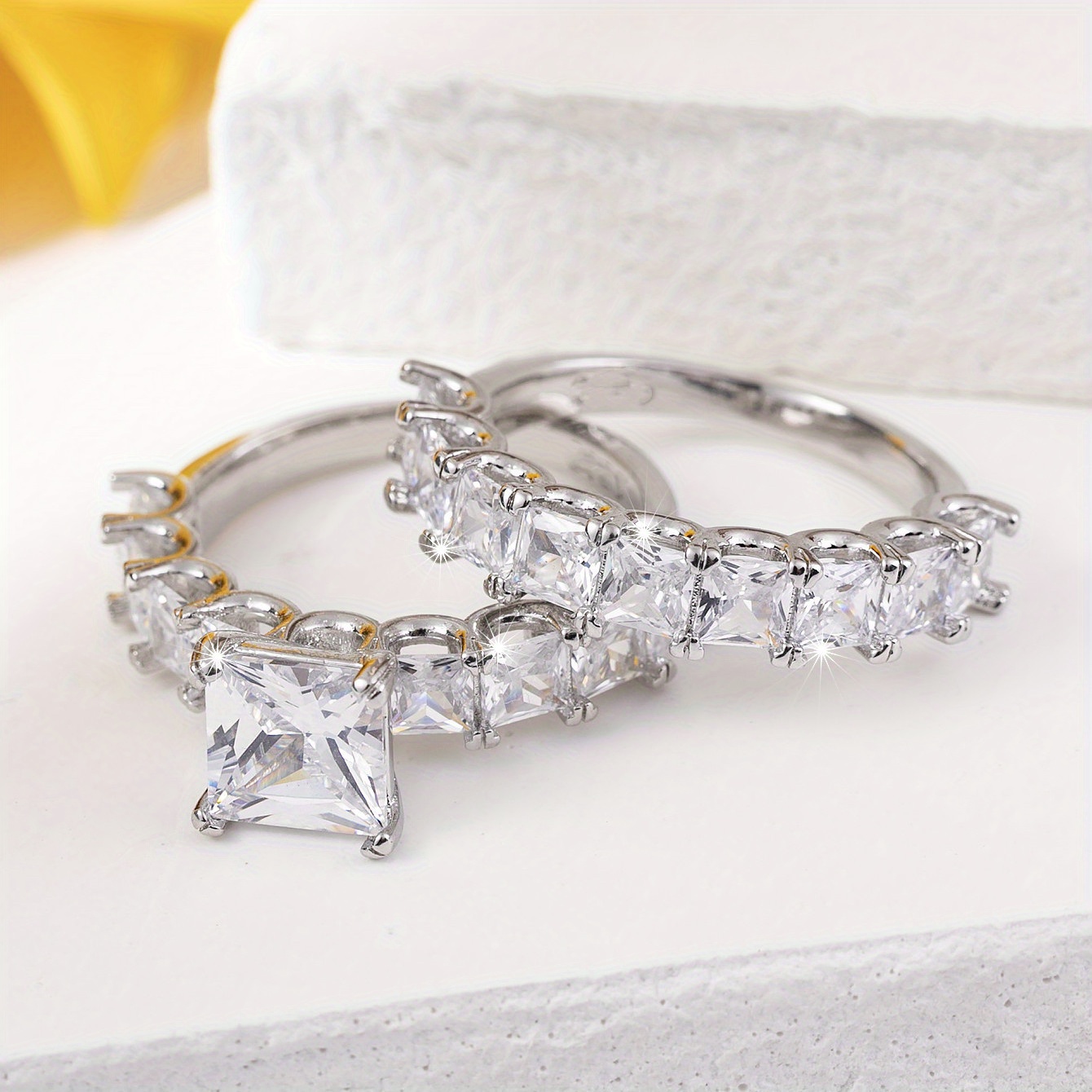 Voguish Promise Rings Silver Plated Inlaid Shining Zirconia Engagement ...