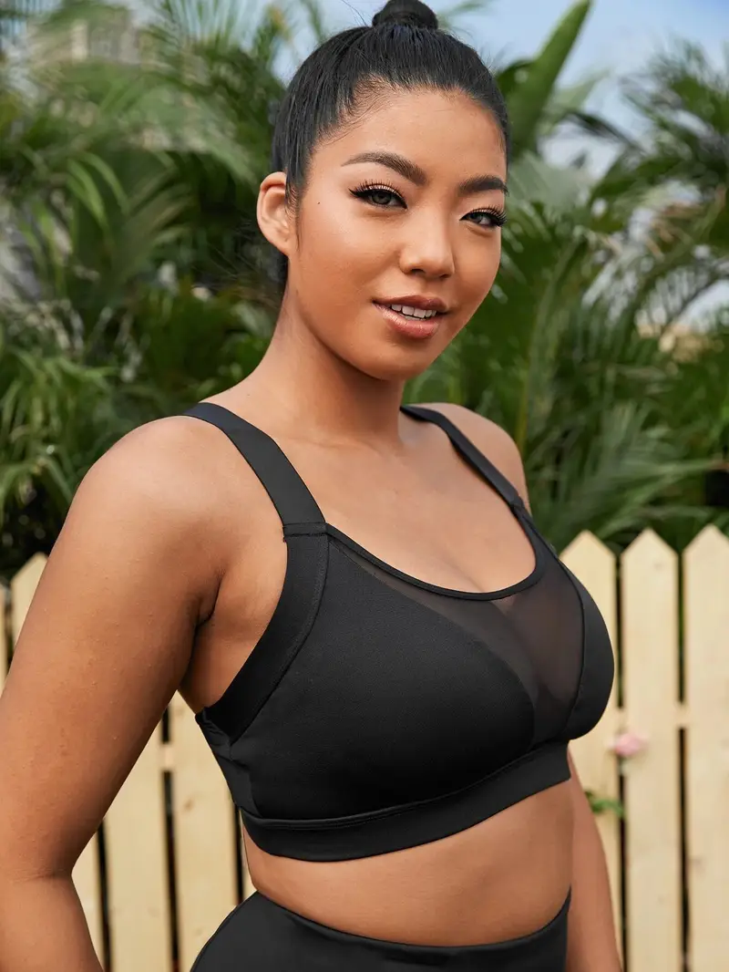 Plus Size Sports Bra Womens Plus Contrast Mesh Crisscross Back Shockproof Running Gym Bra Temu