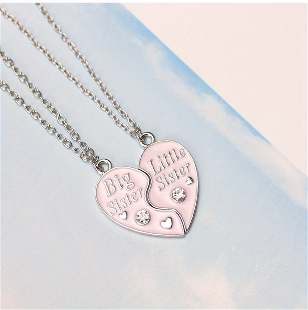 Sisters Necklace Men Women Heart Shape Letter Rhinestone - Temu United ...
