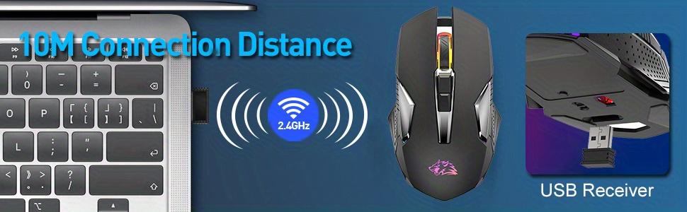 무선 게임 마우스 충전식 조용한 무지개 Rgb 백라이트 24g Usb 나노 리시버 광학 센서 3단계 Dpi Temu