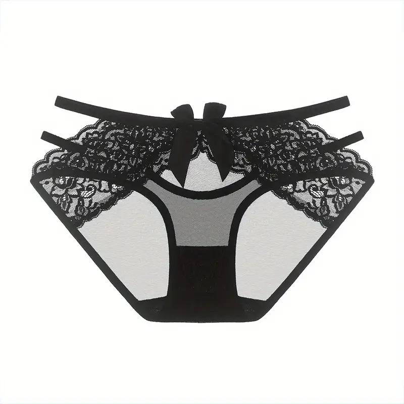 Floral Lace Mesh Briefs Hollow Out See Through Bow Panties Temu